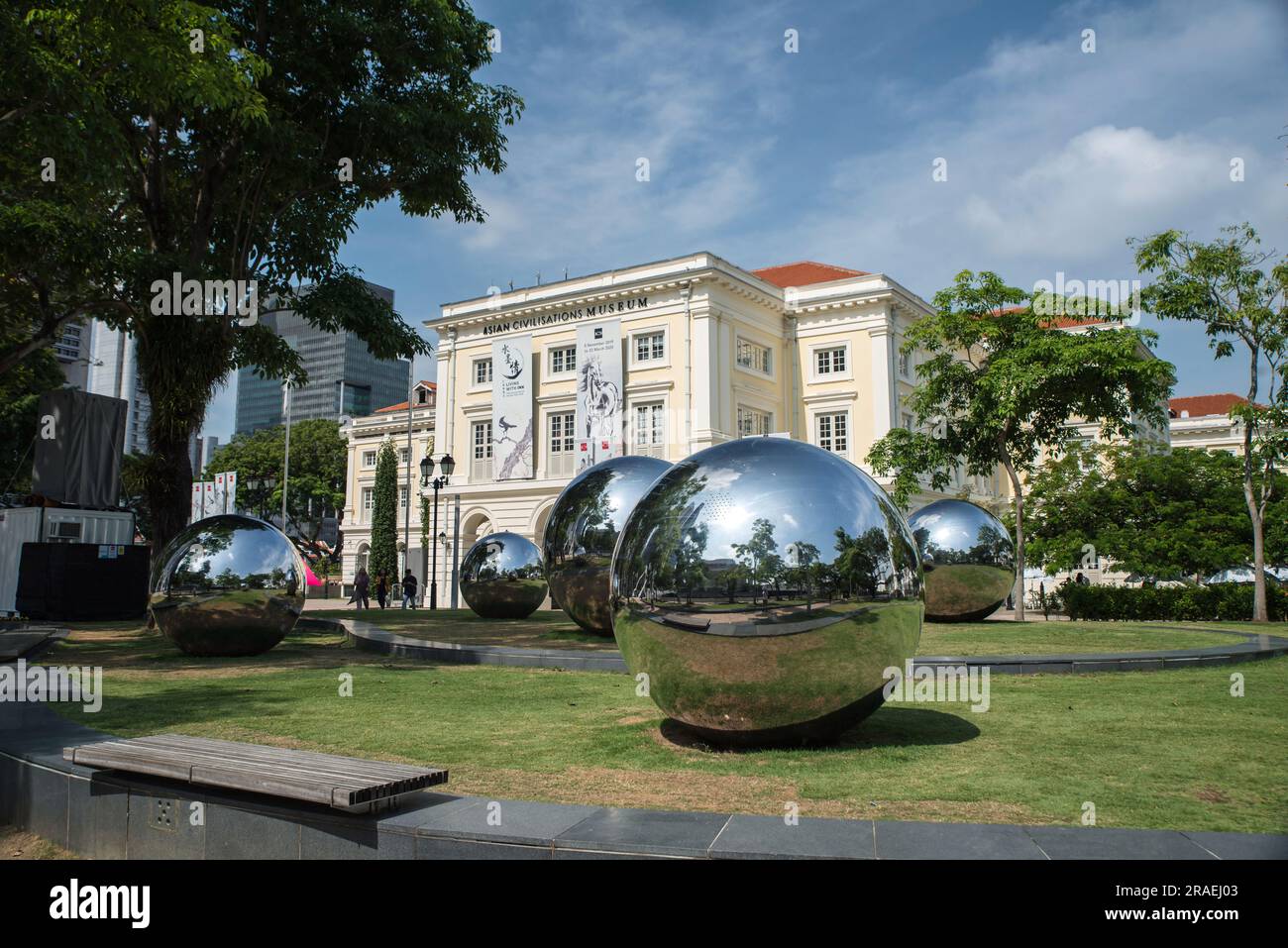 Large chrome spheres outside the Asian Civilisations Museum in ...