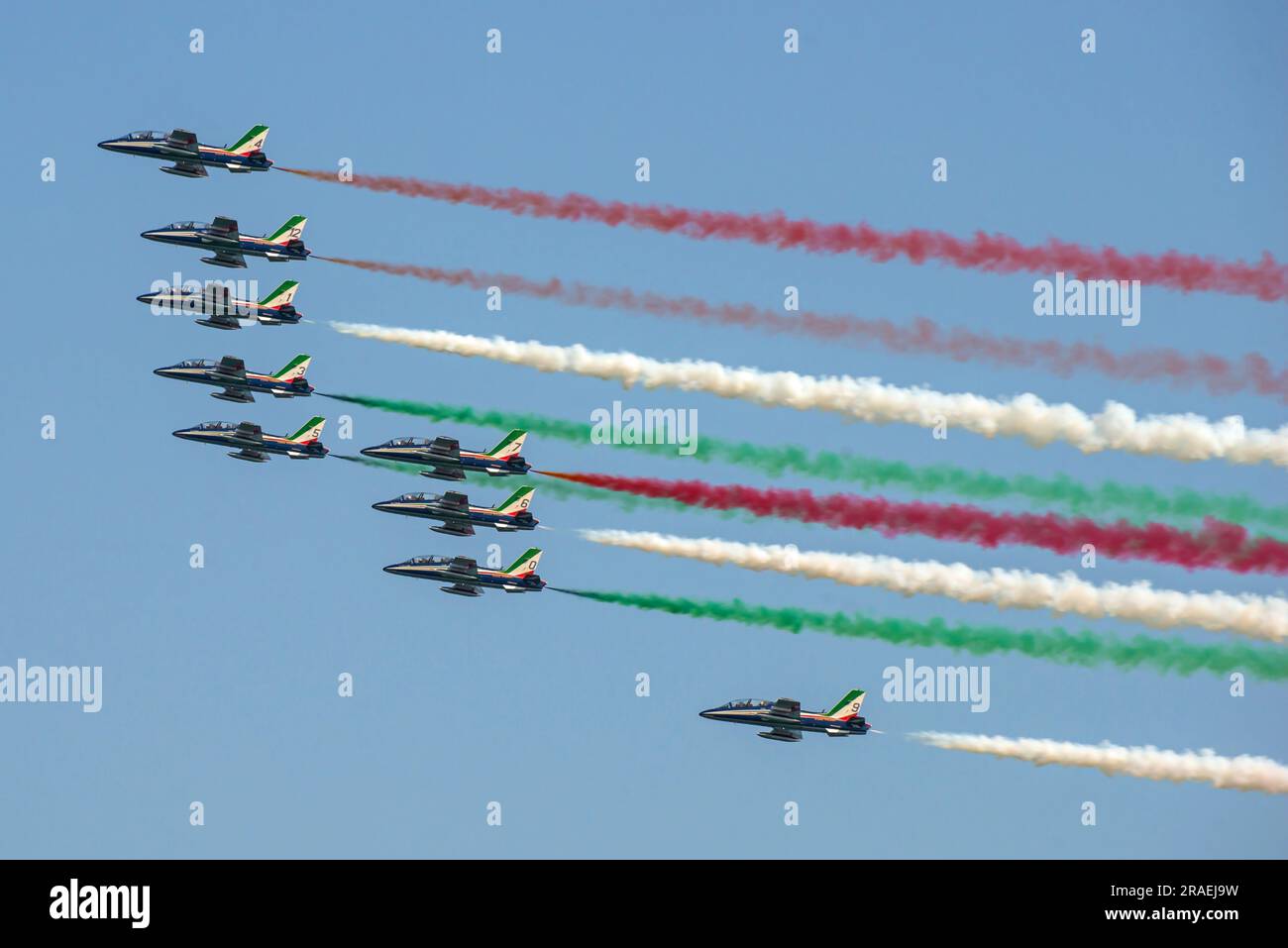 The Italian air display team Frecce Tricolori flying in formation with ...