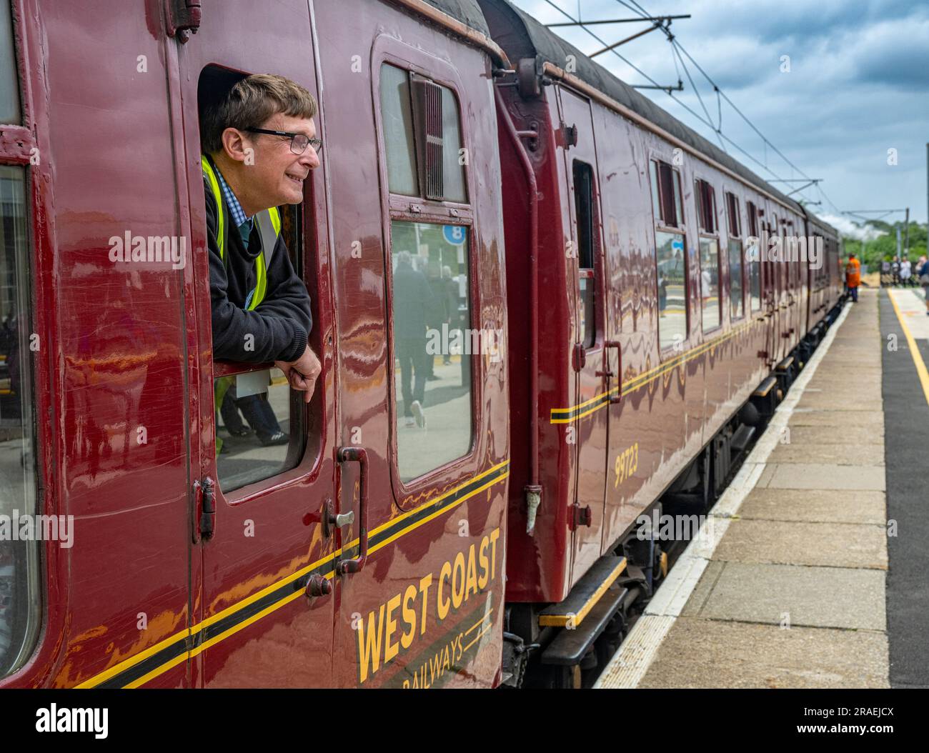 Portrait of the train guard of The Flying Scotsman steam train in ...