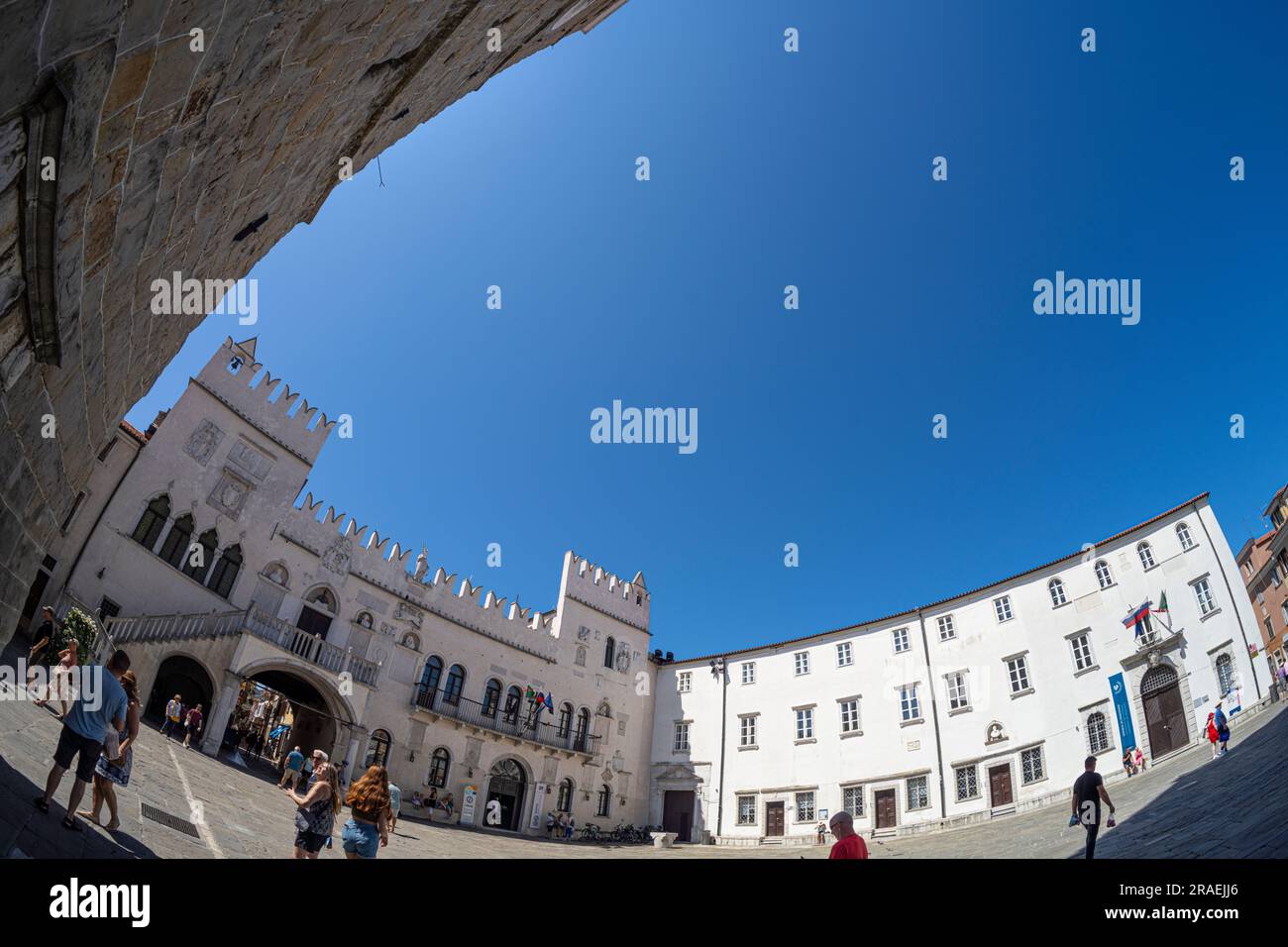 Koper, Slovenia. July 2, 2023. Fish eye view of Titov square in the ...