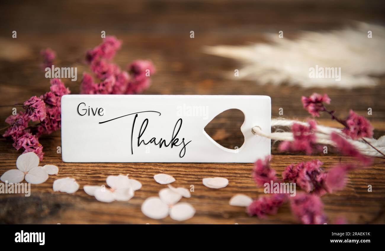Natural Background With Label With Give Thanks Stock Photo - Alamy