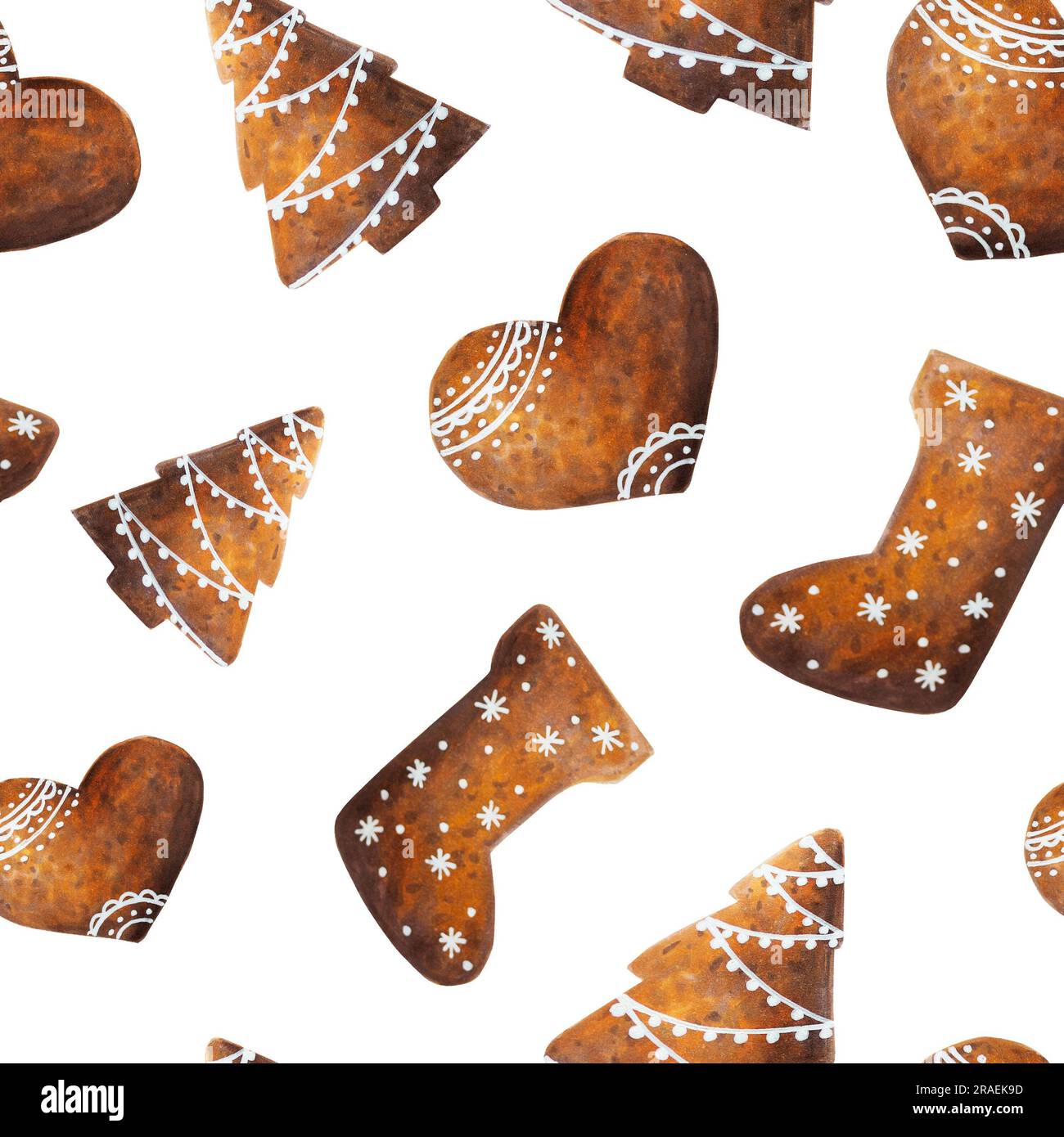 Watercolor Christmas seamless pattern with crispy gingerbread cookies ...