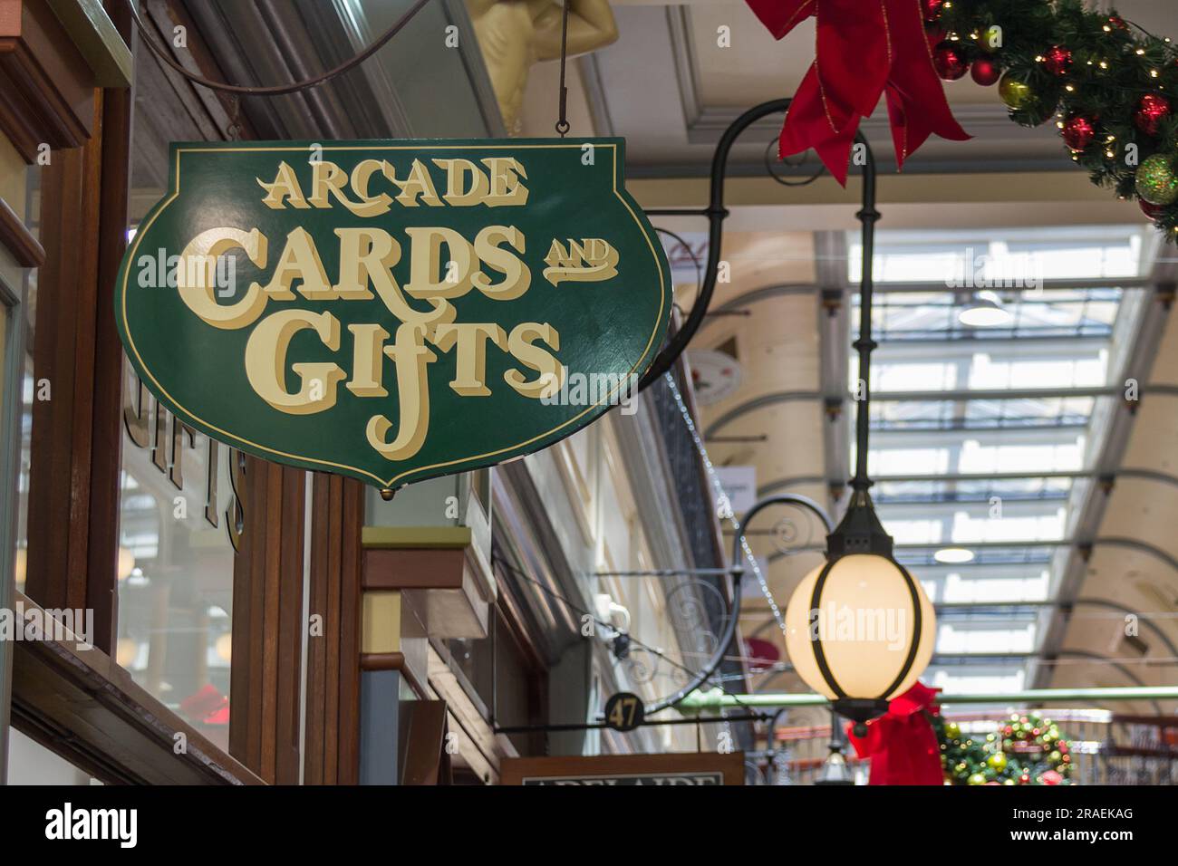 Card Gift Shop inside Adelaide Arcade building with fountain at the ...