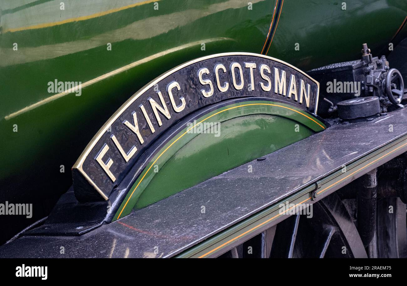 Name Plate of world-famous Flying Scotsman steam train Stock Photo - Alamy