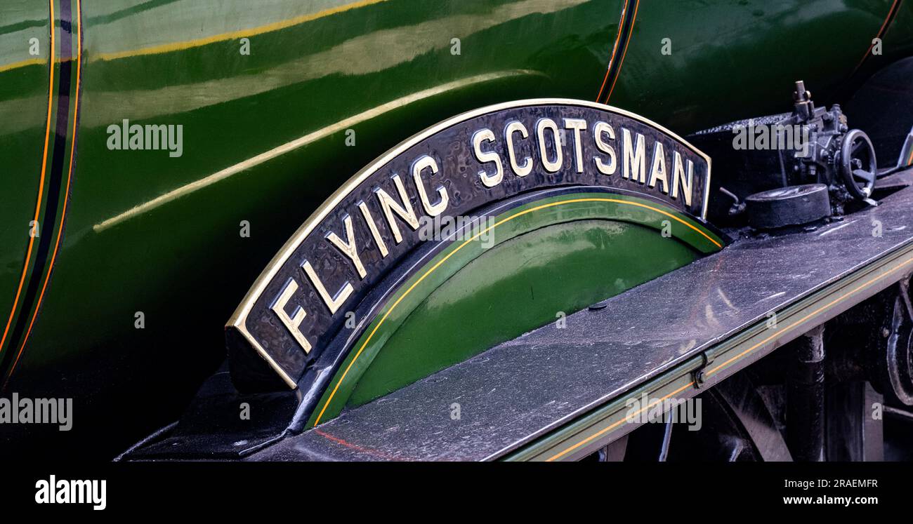 Name Plate of world-famous Flying Scotsman steam train Stock Photo - Alamy