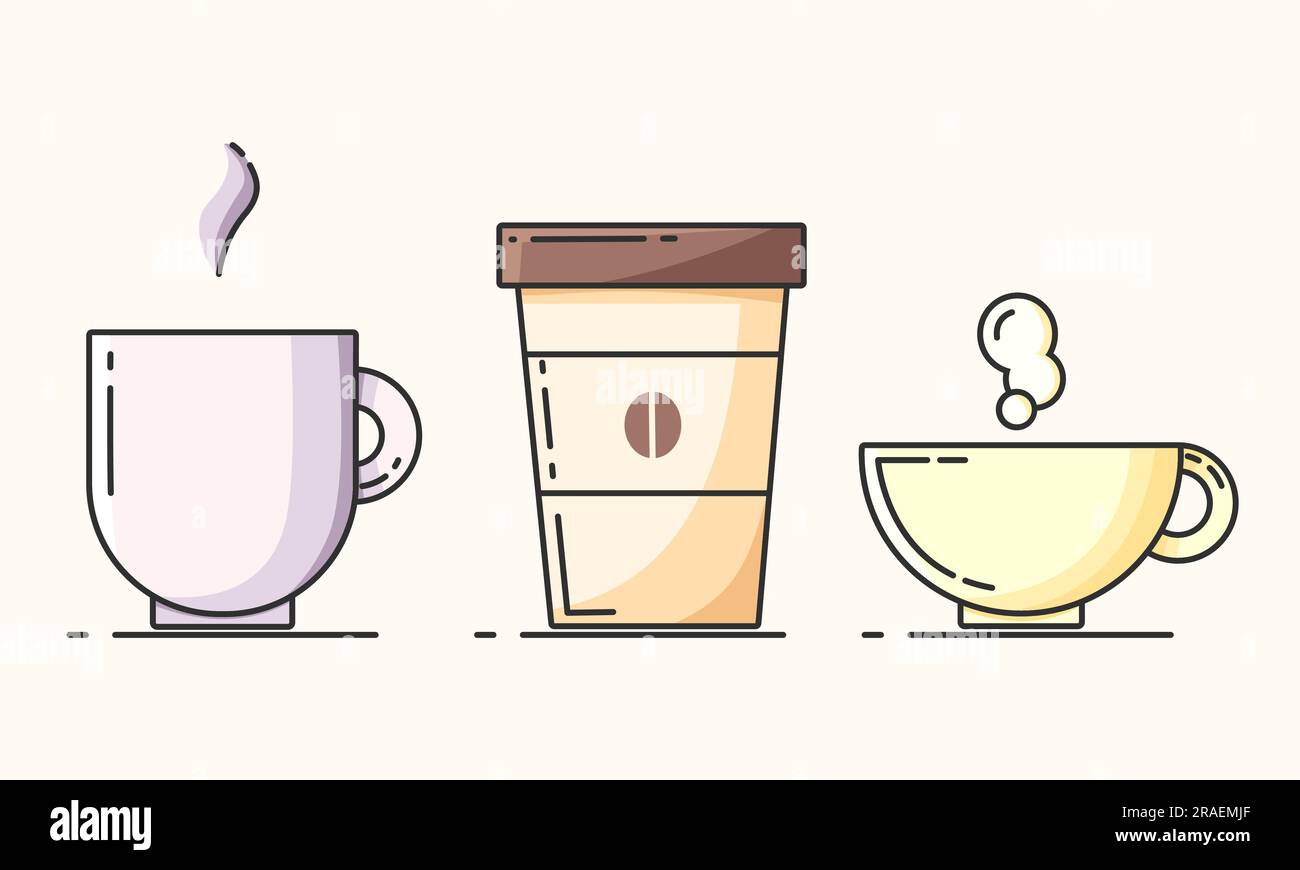 Collection of vector flat cups of coffee,tea,takeaway.Logo,print trendy ...
