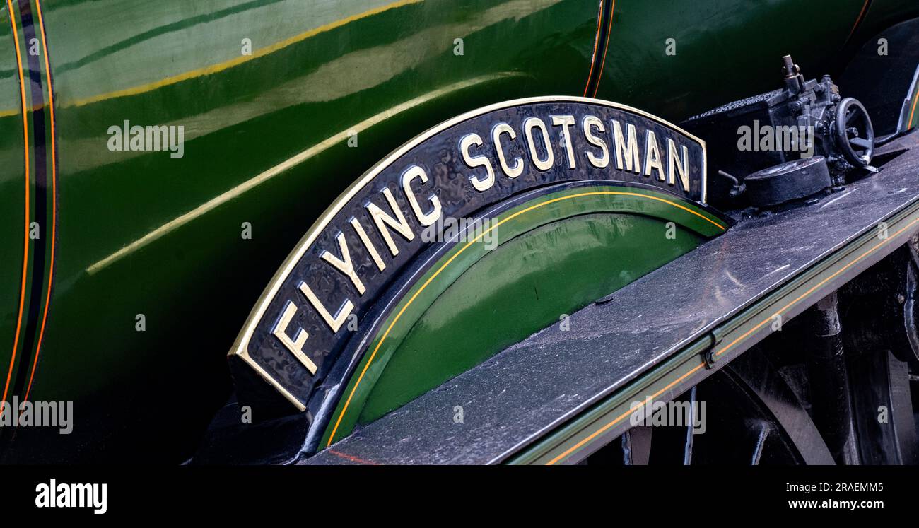 Name Plate of world-famous Flying Scotsman steam train Stock Photo - Alamy