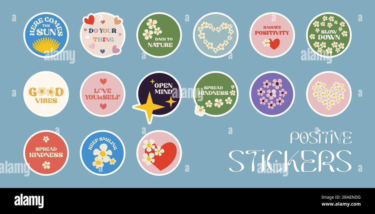 Set Positive Stickers in Groovy retro style Stock Vector Image & Art ...
