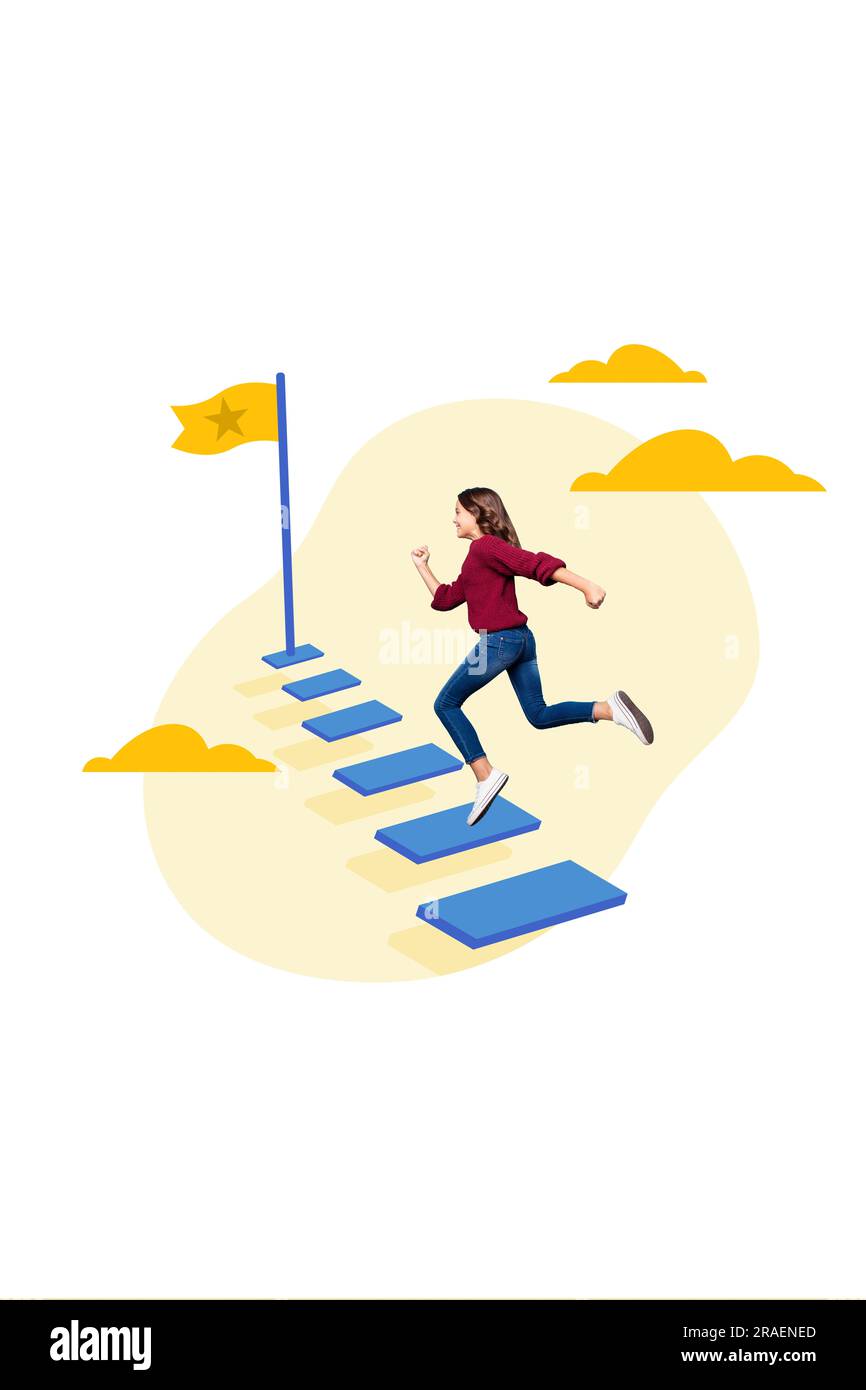 Vertical collage illustration of running diligent schoolgirl ambition ...