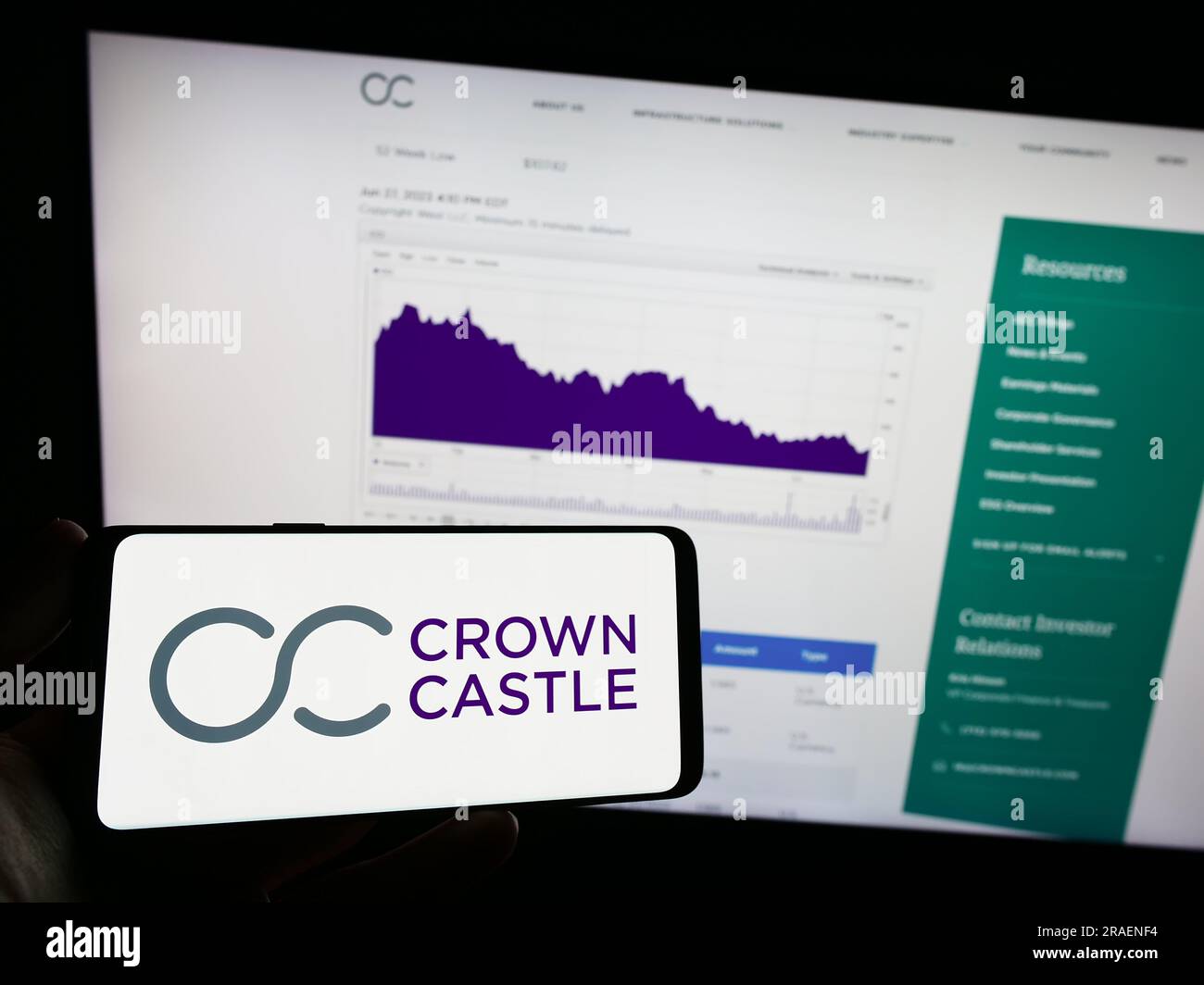 Person holding mobile phone with logo of American real estate company ...