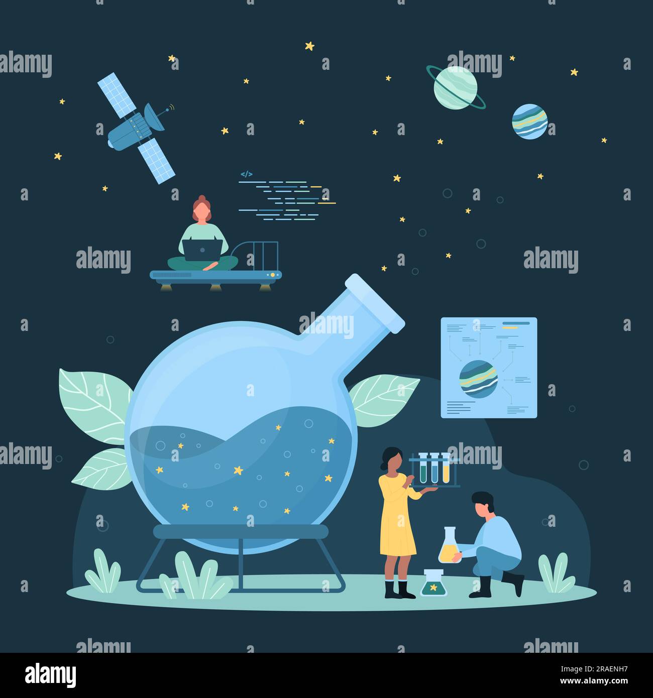Science experiment in chemical laboratory dark concept vector ...