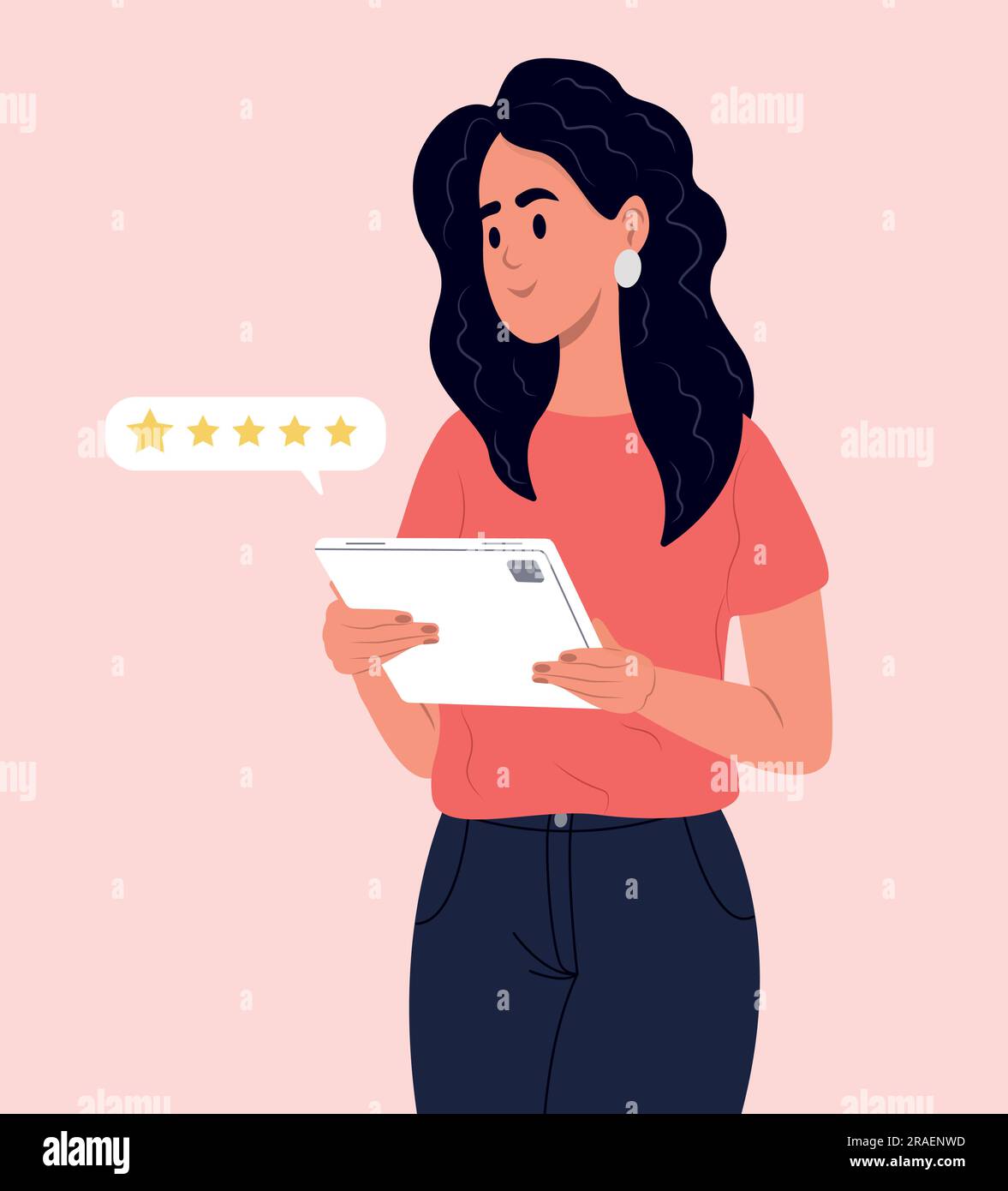 Woman selects a satisfaction rating and leaves a positive review ...