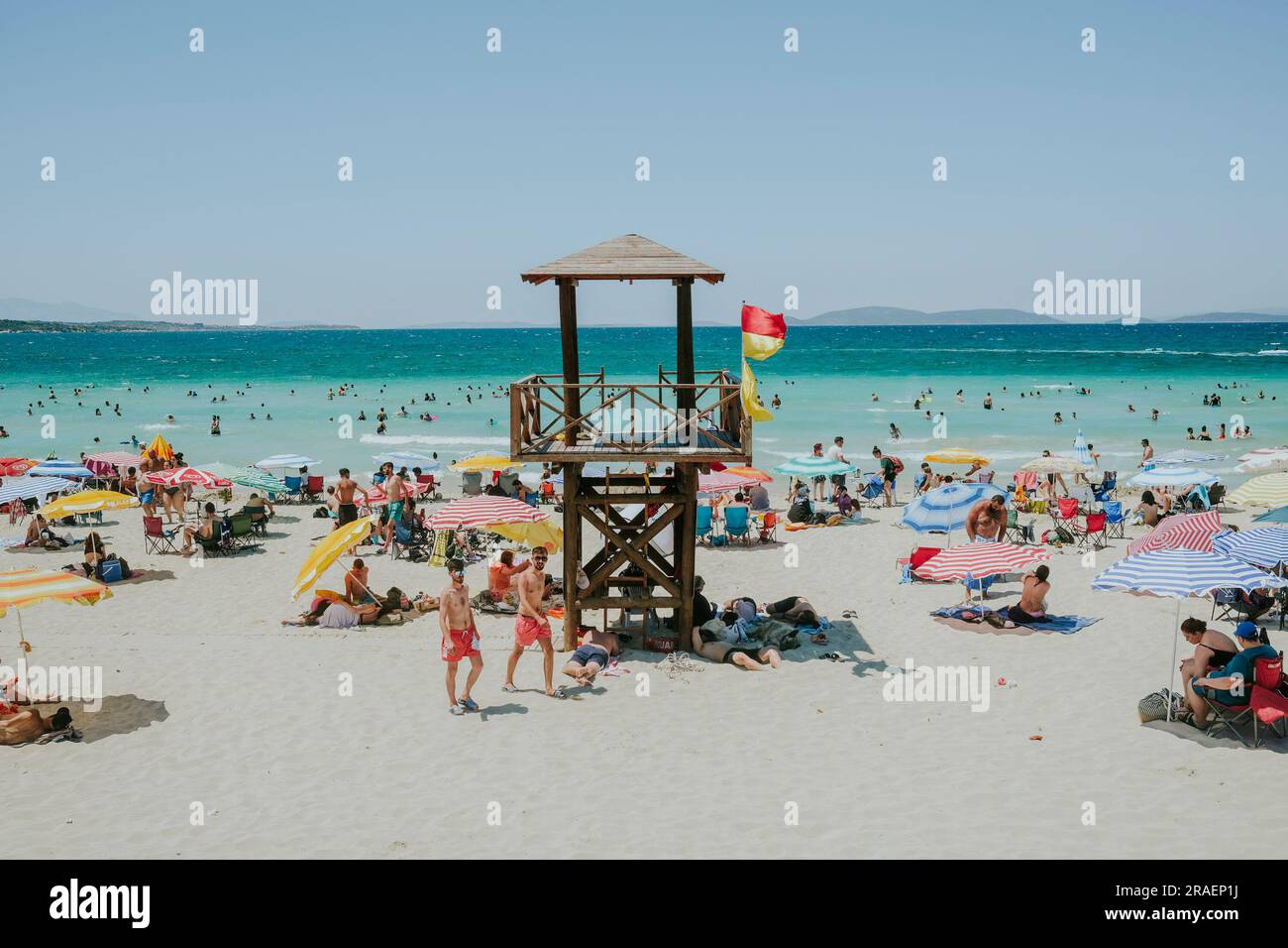 Izmir, Turkey. 30th June, 2023. The crowd on the beach is swimming in ...