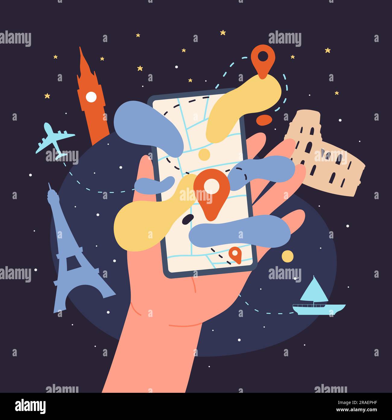 Online service, tour guidance concept. Virtual guide app for travel ...