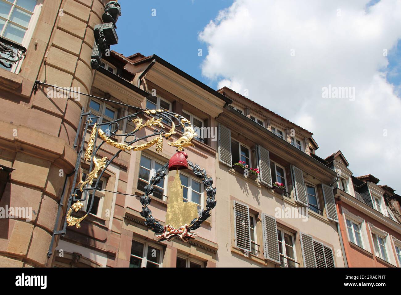 old flat buildings and baroque sign in strasbourg in alsace (france ...