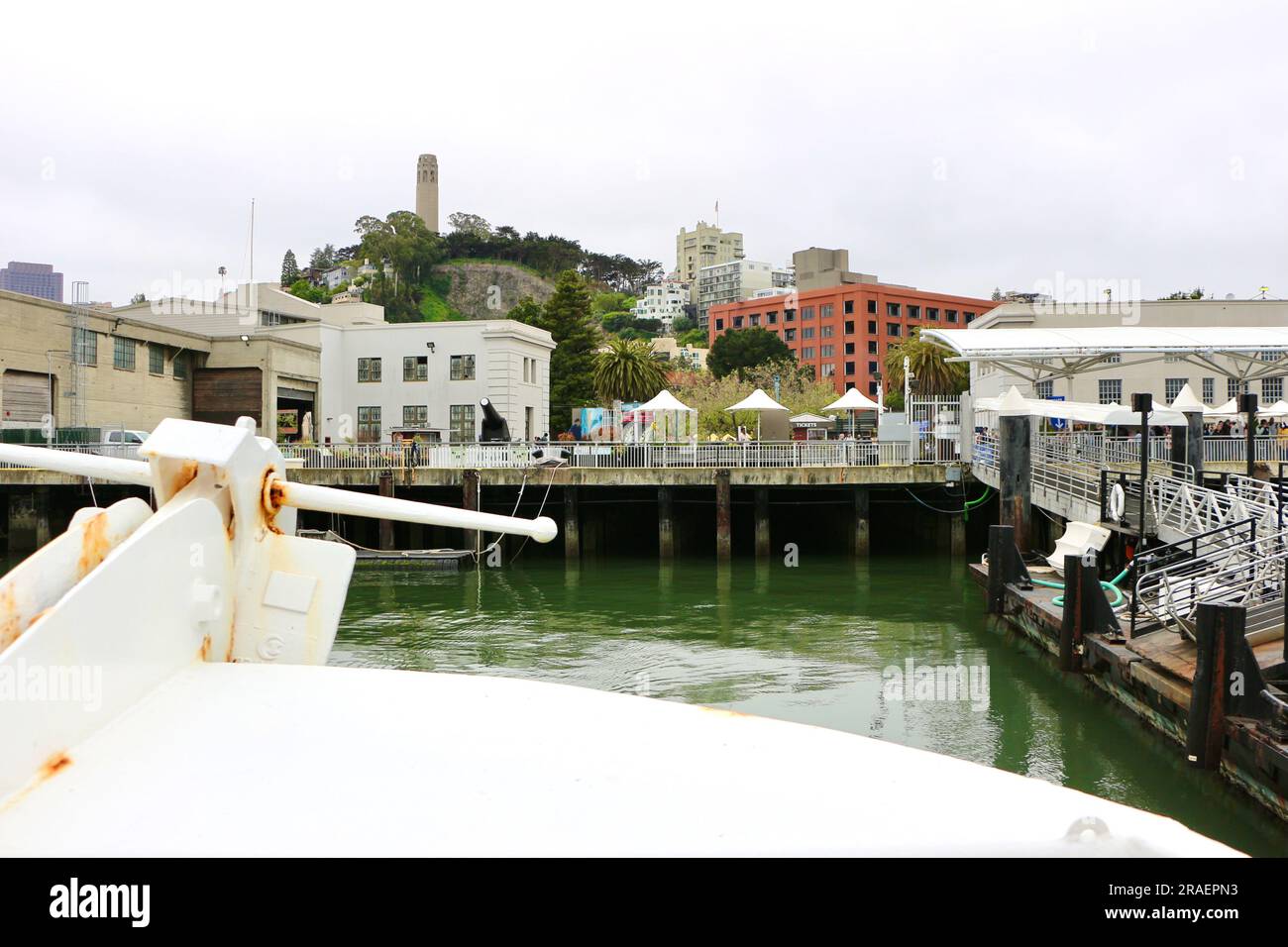 Leaving Pier 33 in reverse on board the Alcatraz Clipper tour boat with ...