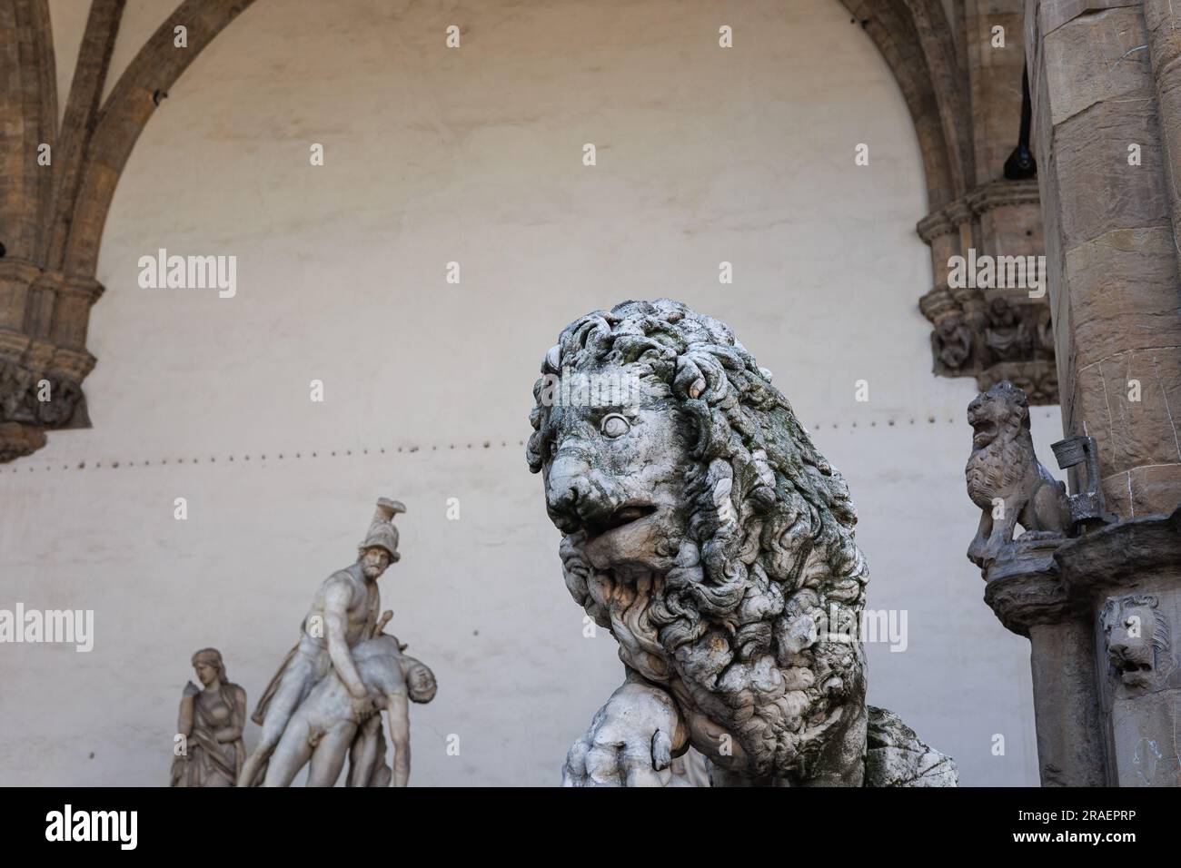 Right Lion Sculpture inside Loggia della Signoria in Piazza della ...