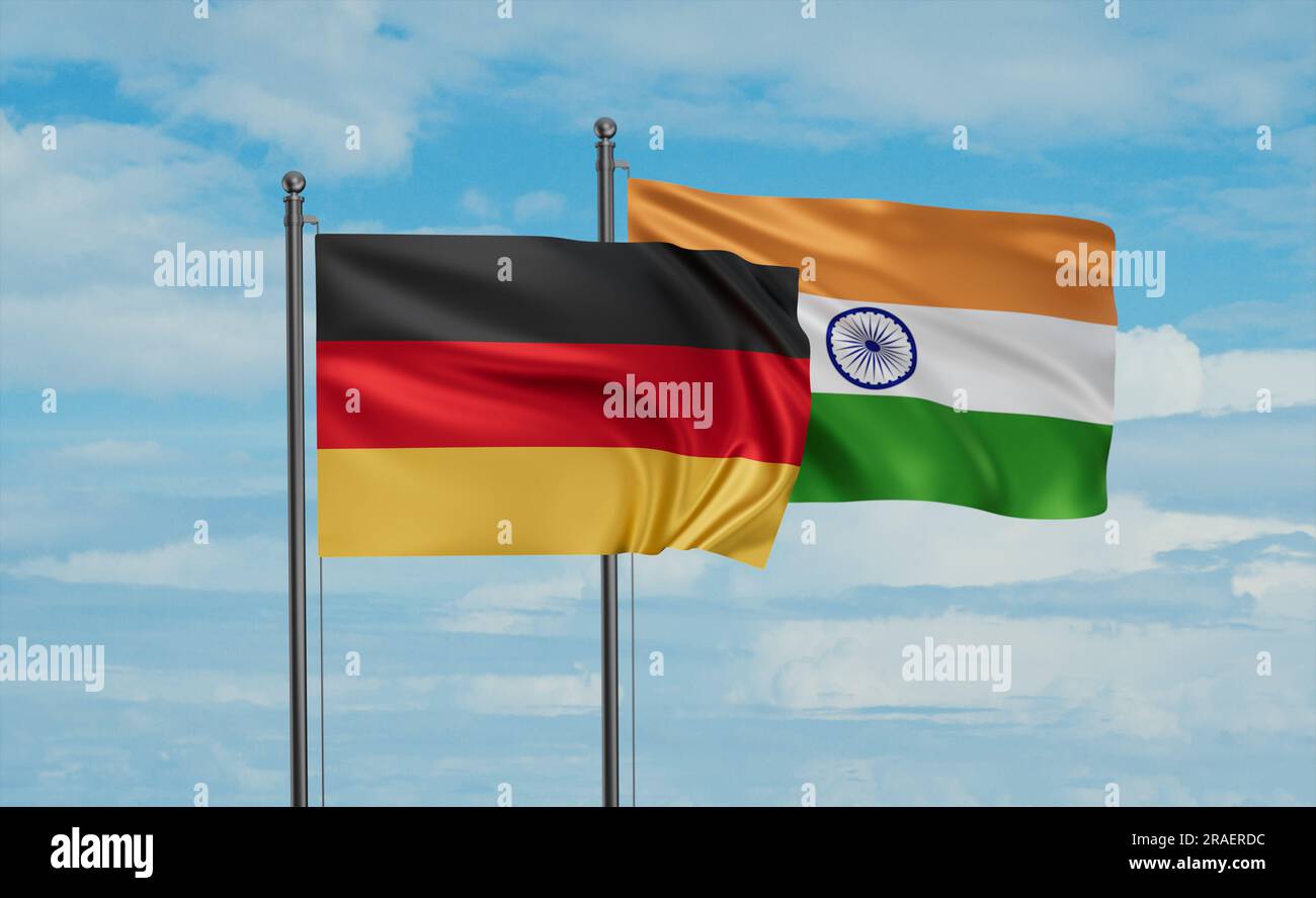 India flag and Germany flag waving together on blue sky, two country ...