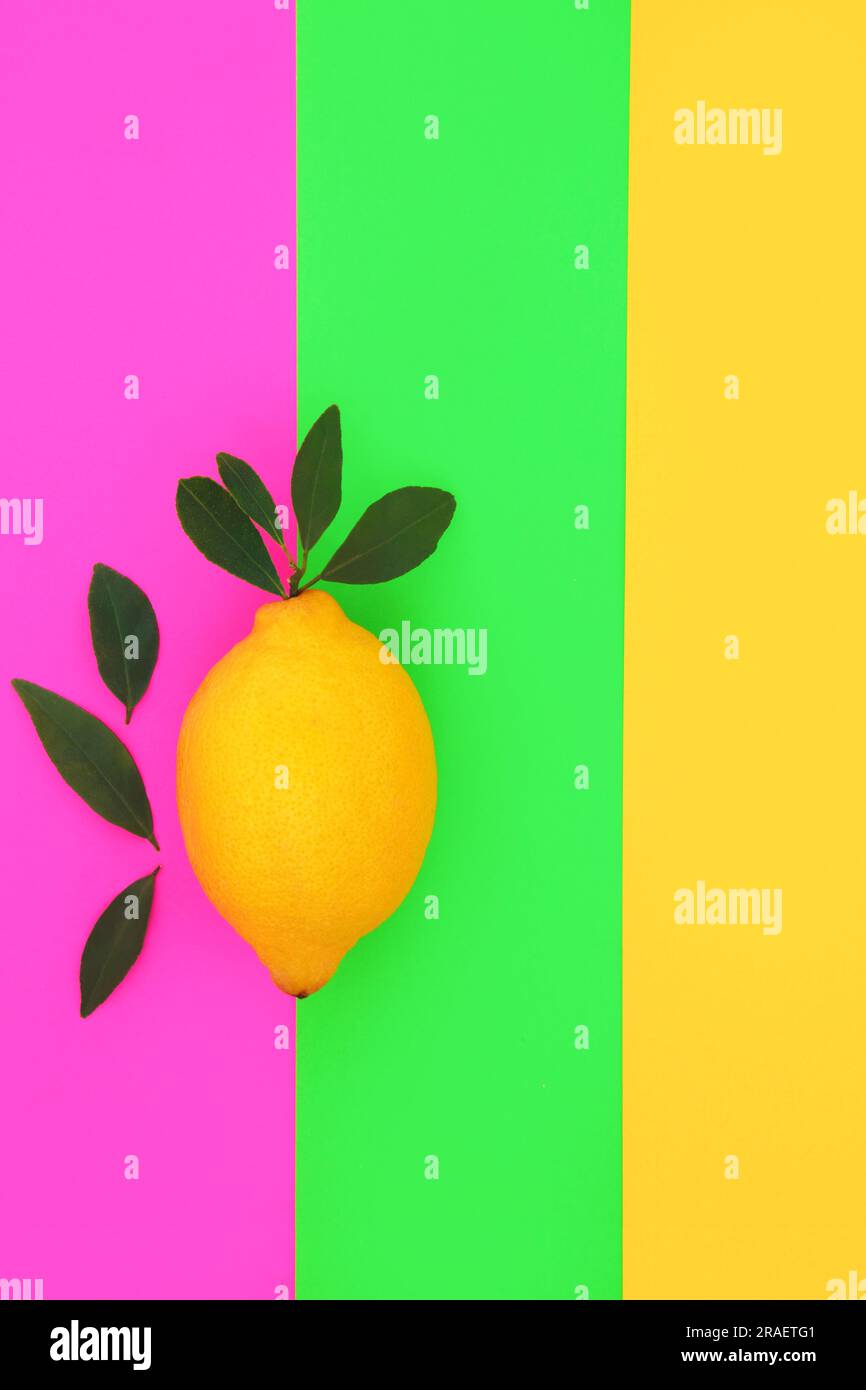 Lemon citrus fruit health food abstract design on pink green yellow ...