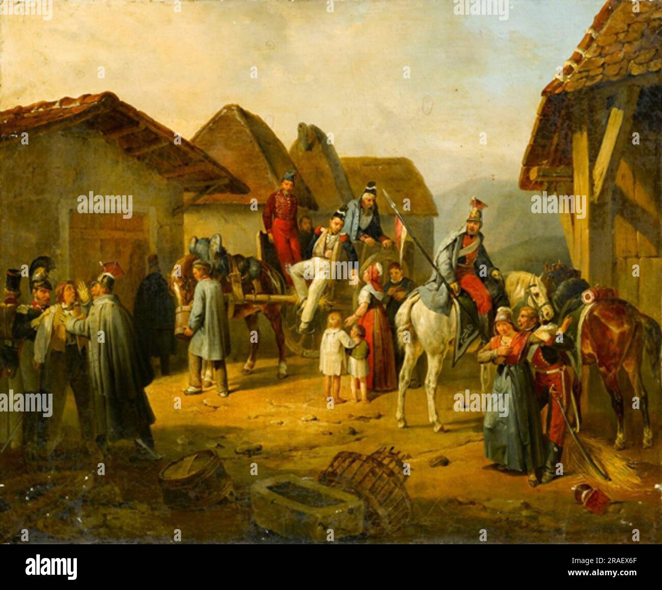 Soldiers Resting in a Village, a Cavalry Officer Holding An Austrian ...
