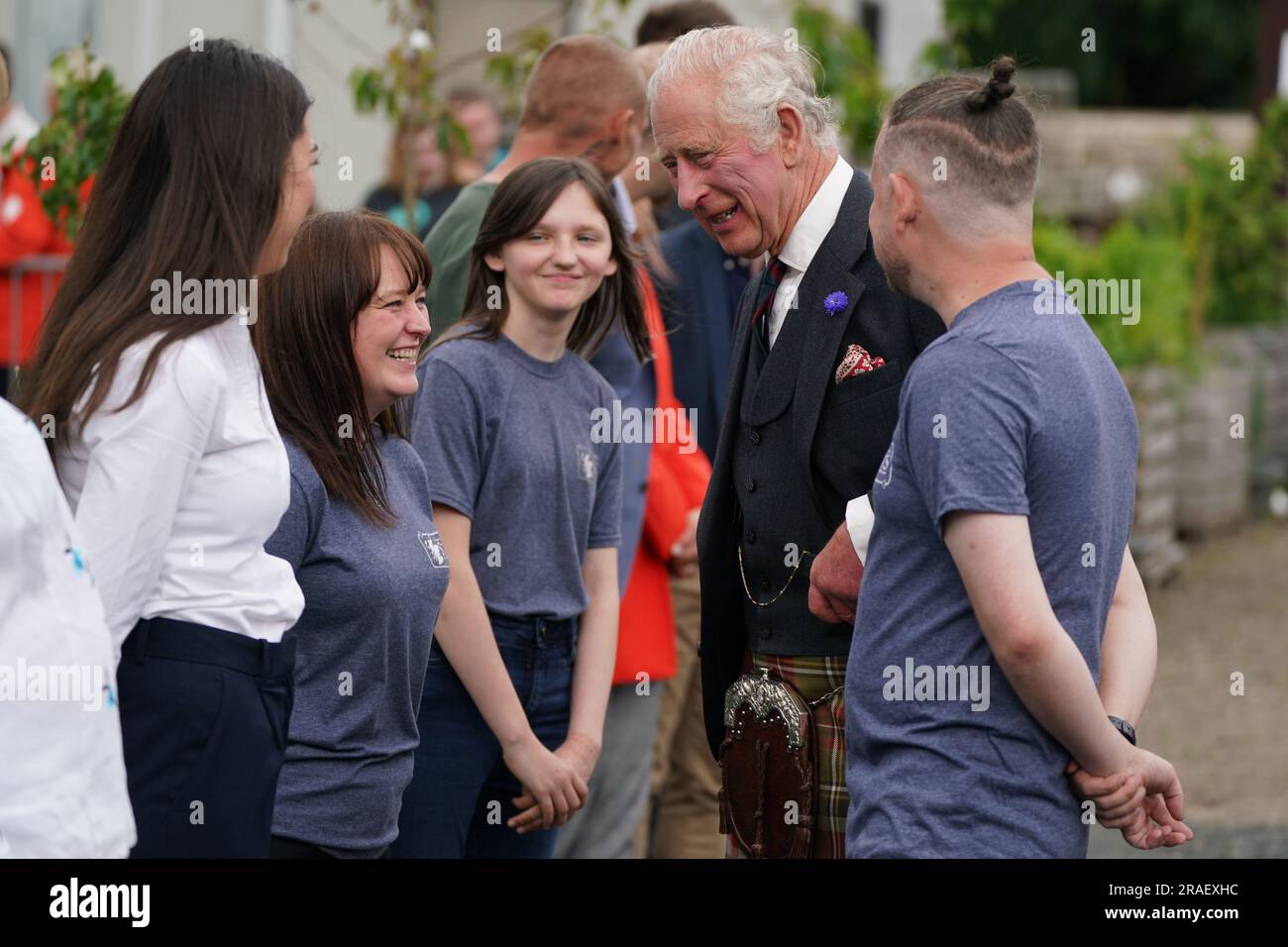 King Charles III (centre right) during his visit to Kinneil House in ...