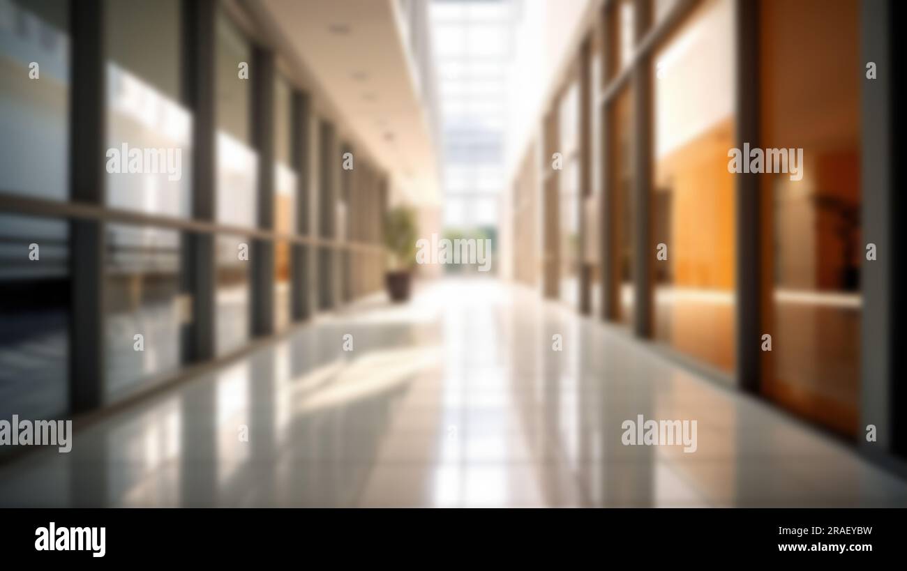 Blurred hall of the business center. Background is a long blurred ...