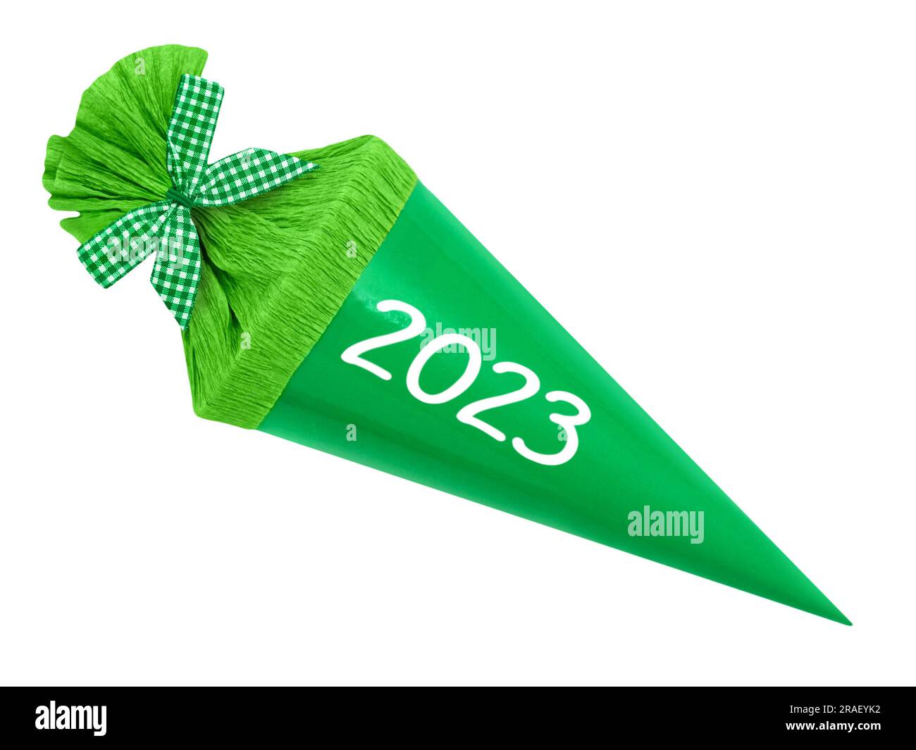 Green cornet and present 2023 with ribbon isolated against white ...