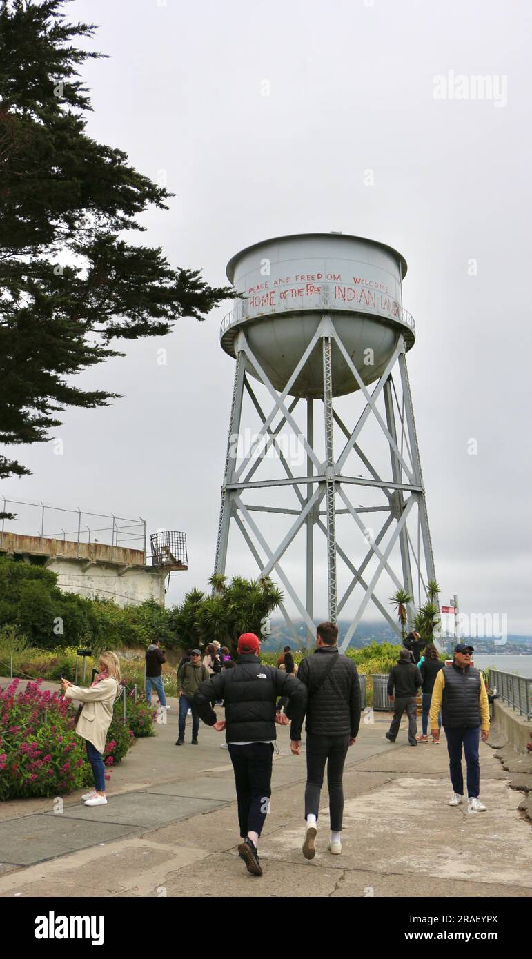 Alcatraz water tower with Native American graffiti Alcatraz Federal ...