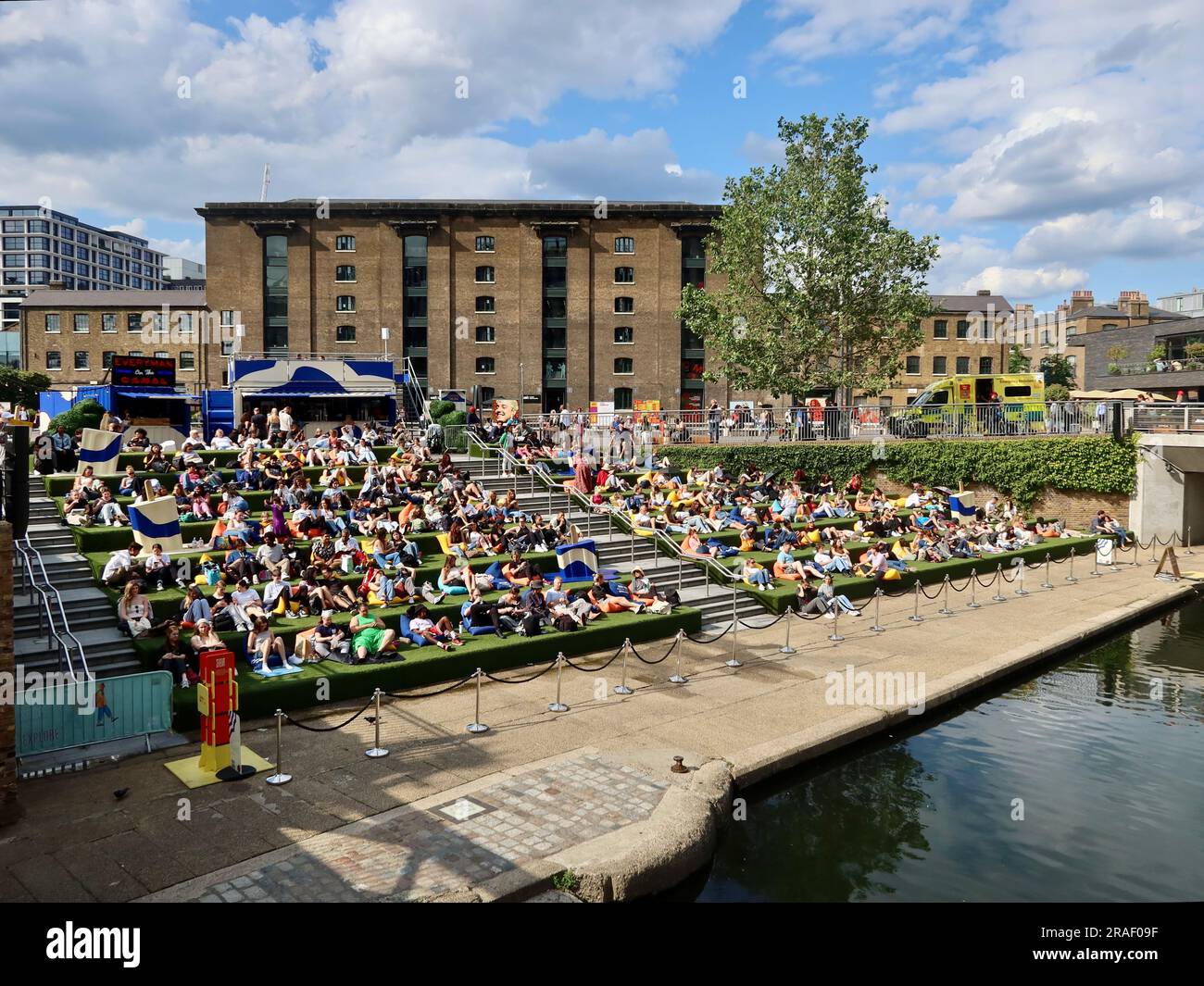 London, UK - June 2023 : Kings Cross. Everyman green steps alongside ...