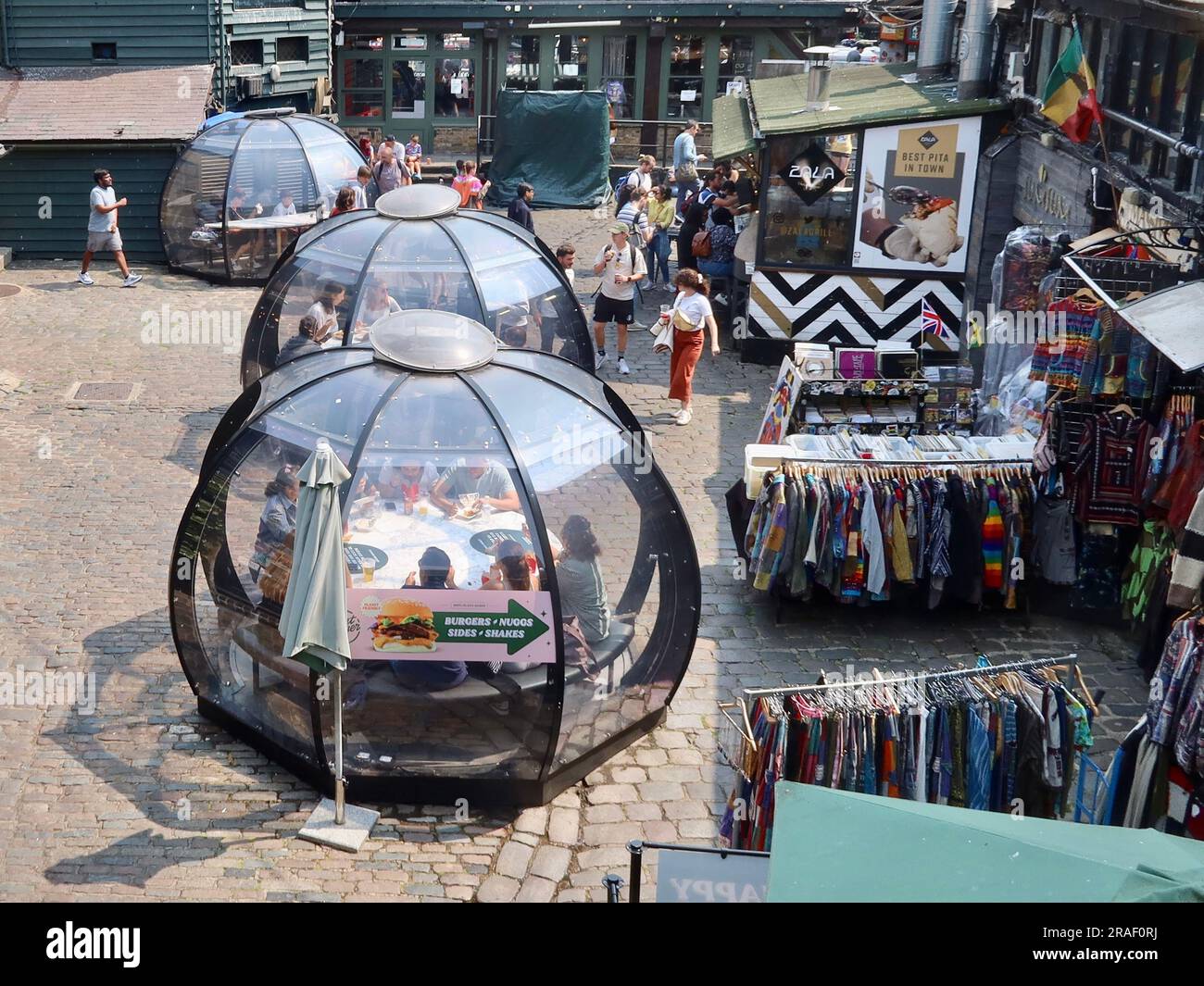 London, UK - June 2023 : Hot summer afternoon in Camden. Restaurant ...