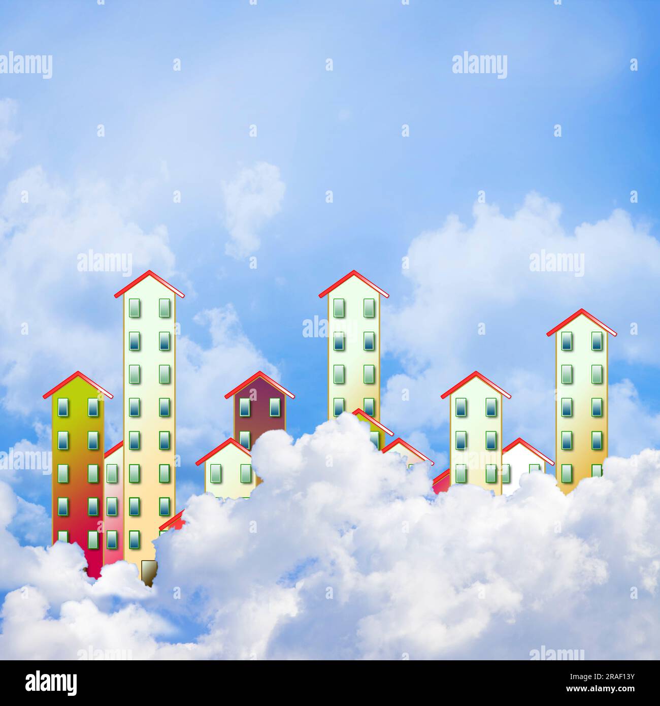 Housing development concept image with buildings behind a cloudy sky ...