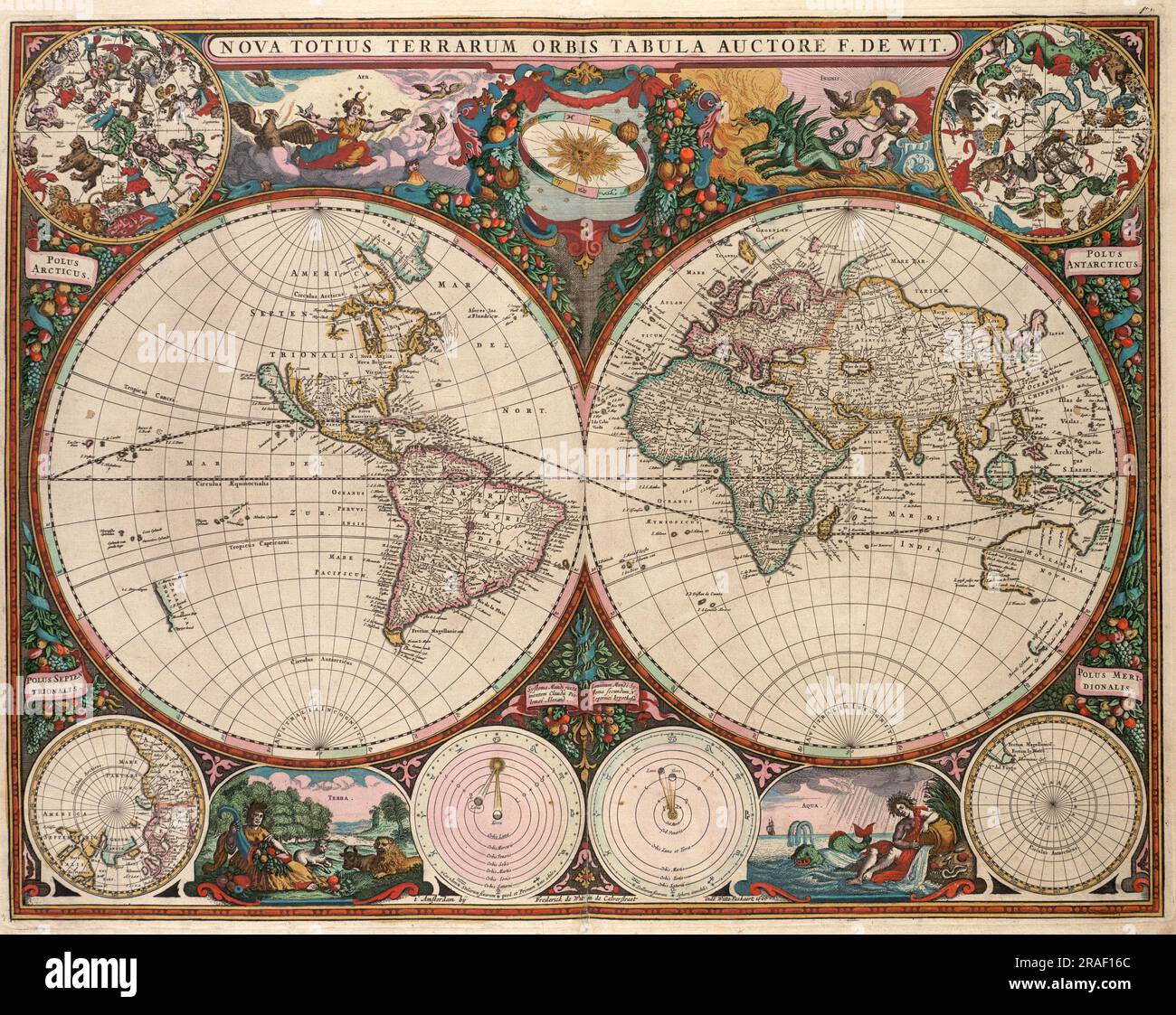 Nova totius terrarum orbis tabula, a world map of the earth from 1660, Historical, digitally ...