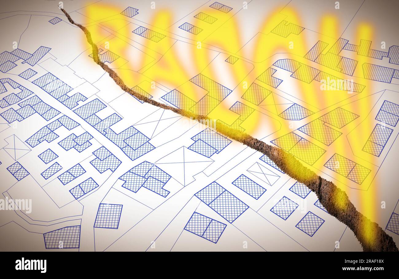A cracked city map with radon gas escaping from underground - radon gas ...