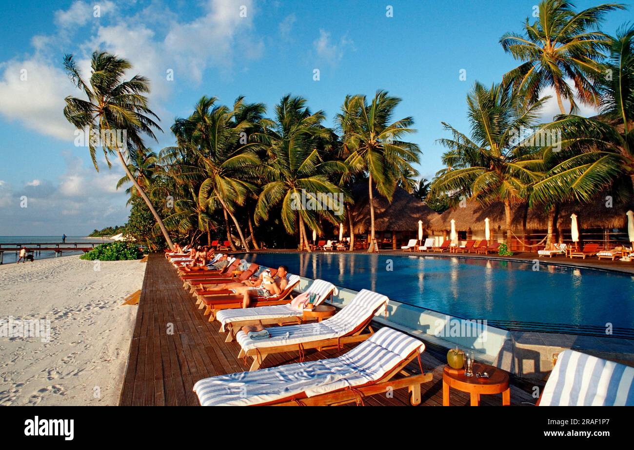 Hotel complex, swimming pool, Medhufushi, Meemu Atoll, pool, swimming ...