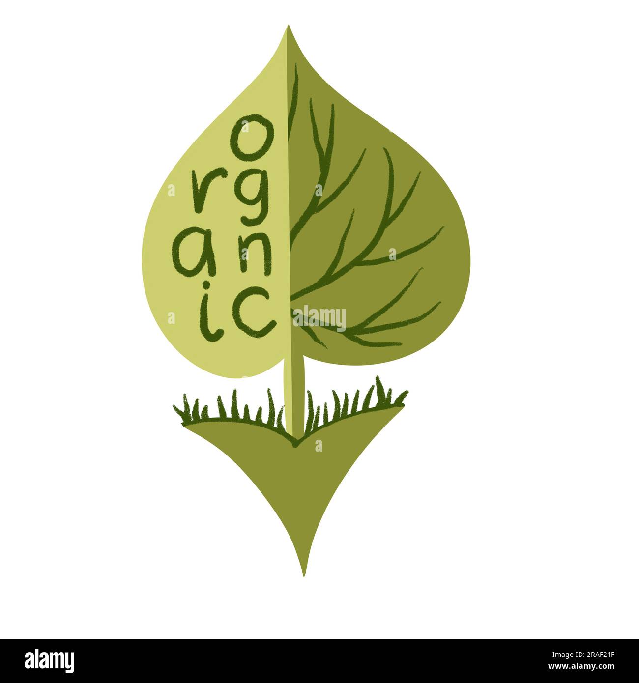 Hand drawn illustration of organic green label sticker with green ...
