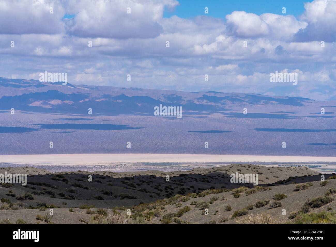 The Barreal Blanco or Pampa del Leoncito, a dry lakebed, viewed from El ...