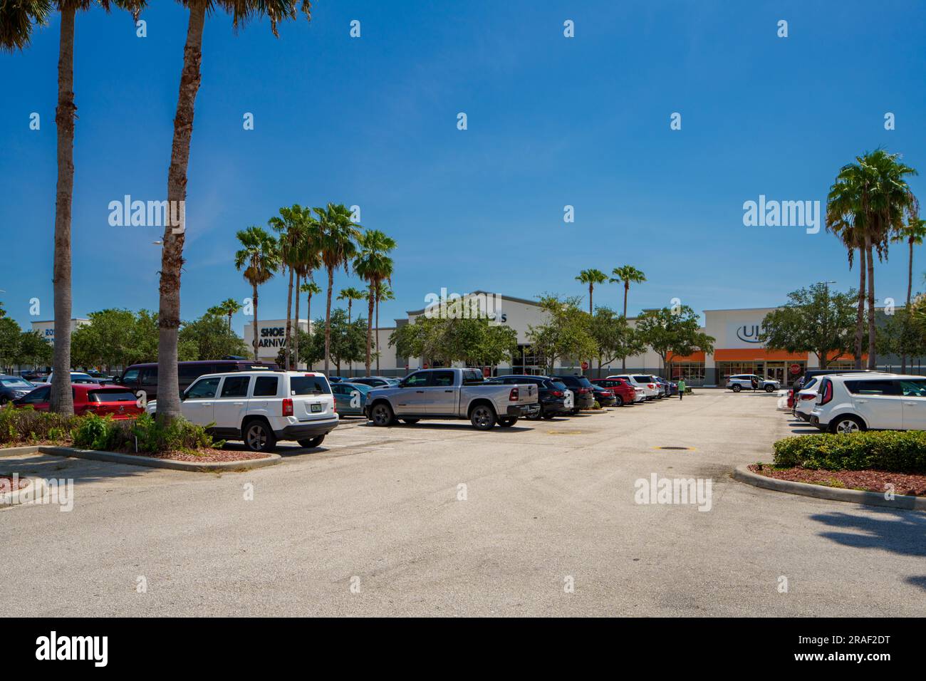 Stuart, FL, USA - July 1, 2023: Far view of shops at Pineapple Commons ...