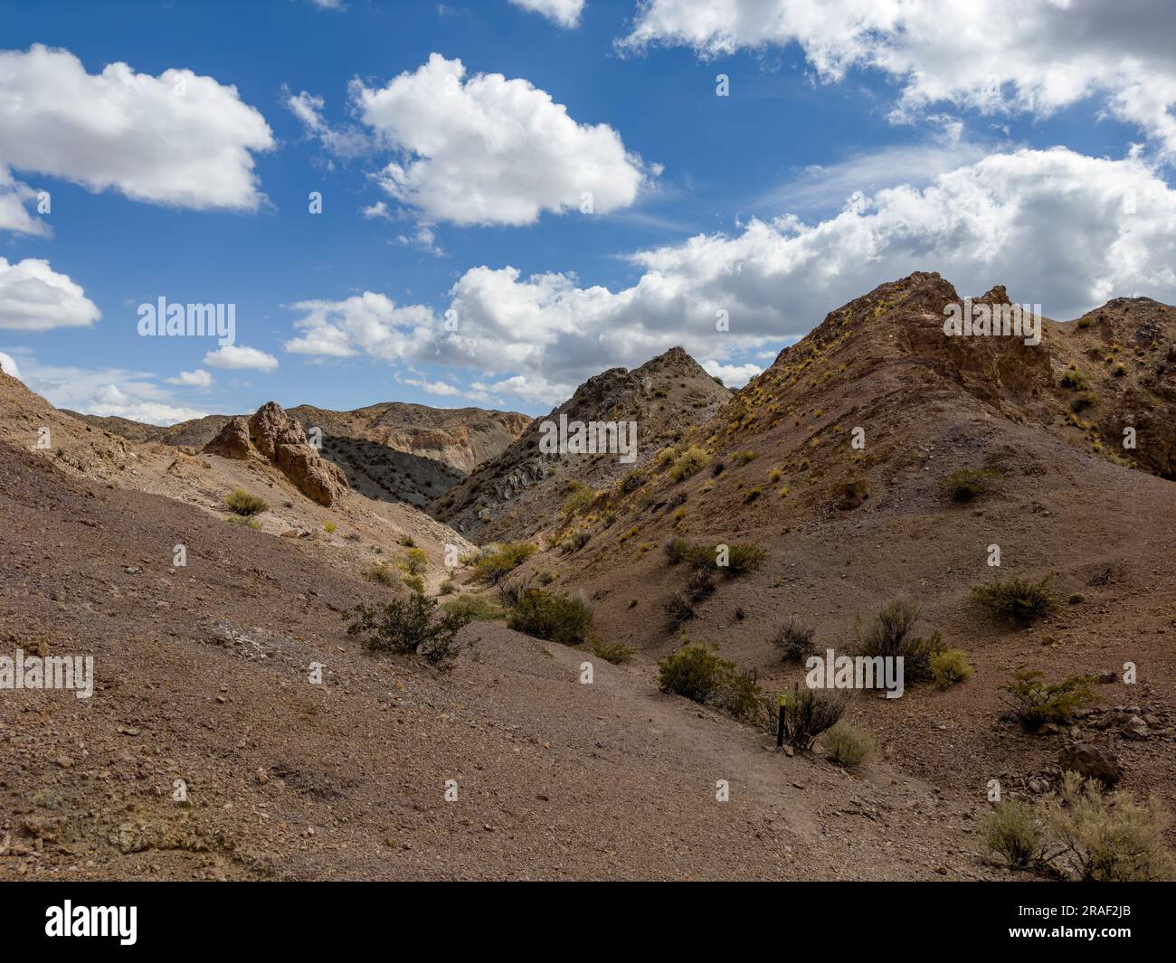 Eroded landscape on the Sendero Paisajes del Agua in El Leoncito ...