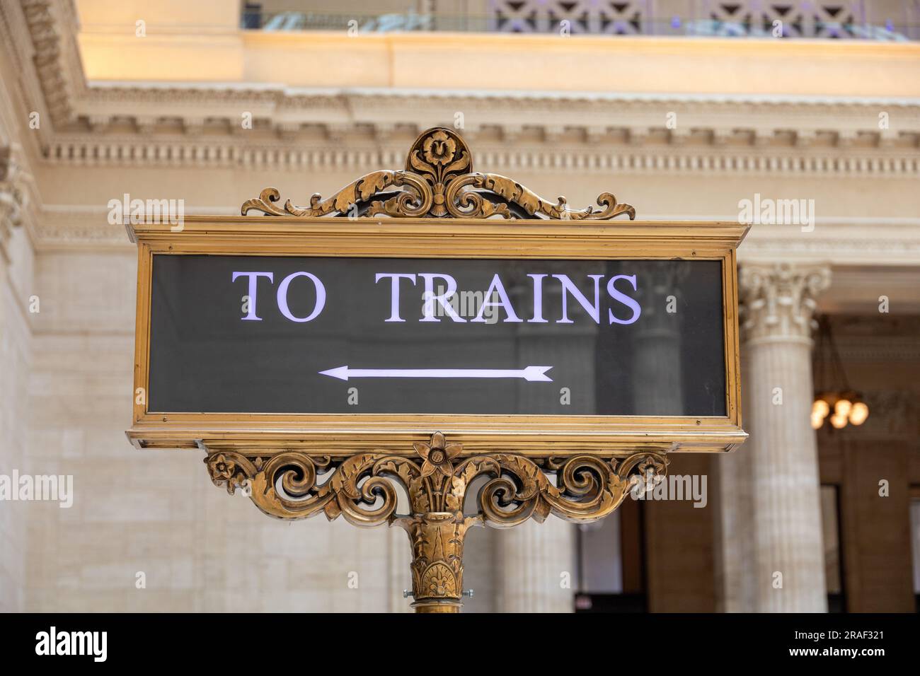 Classic Antique Brass Direction Sign To The Trains In Chicago Union ...