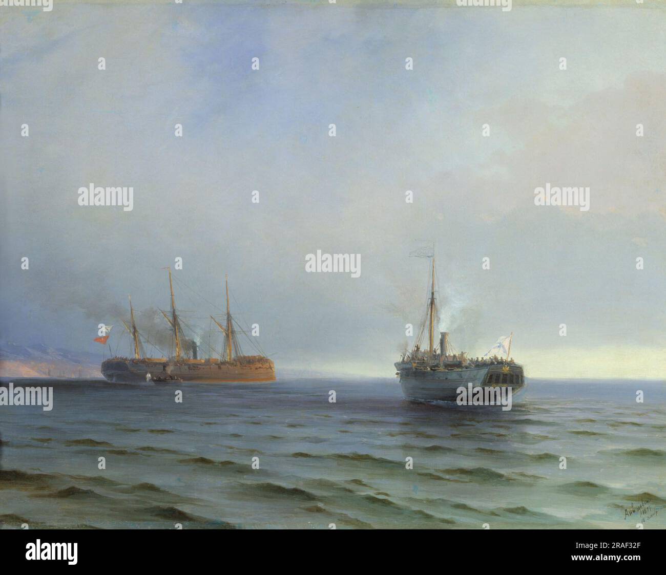 The capture of Turkish nave on Black sea 1877 by Ivan Aivazovsky Stock ...