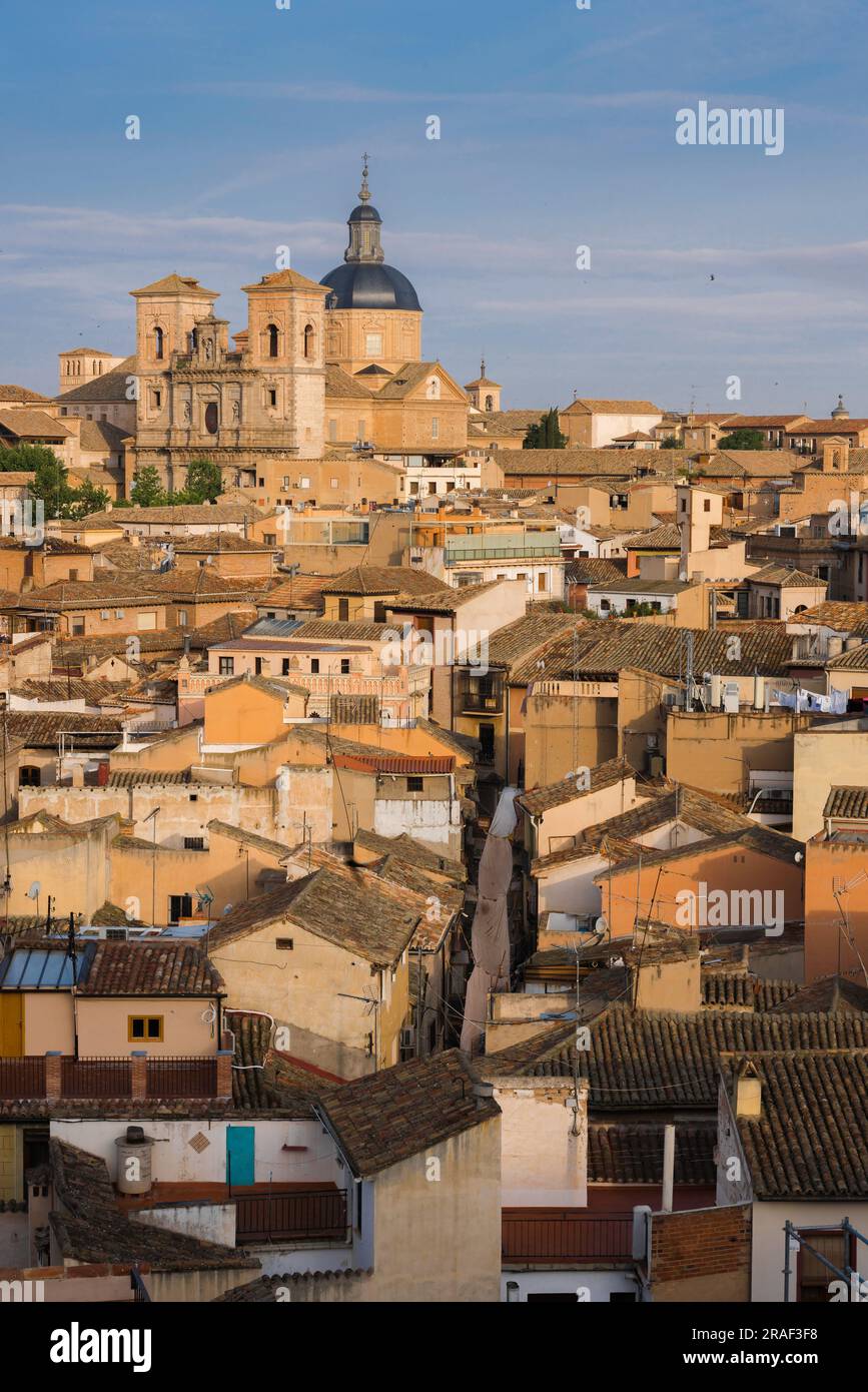 Historical Spain, view in summer of buildings crammed inside the ...