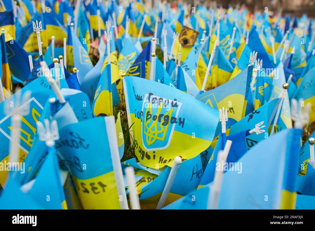 Kyiv, Ukraine - 03.27.2023: Independence Square with yellow and blue ...