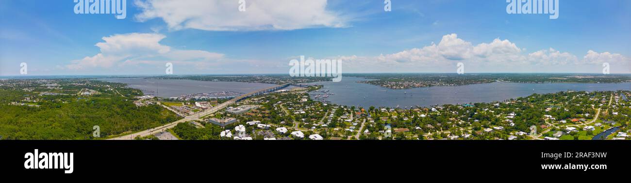 Aerial panorama Roosevelt Bridge Stuart Florida St Lucie River Stock ...