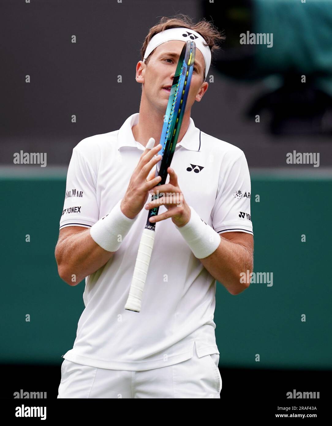 Casper Ruud reacts during his match against Laurent Lokoli (not ...