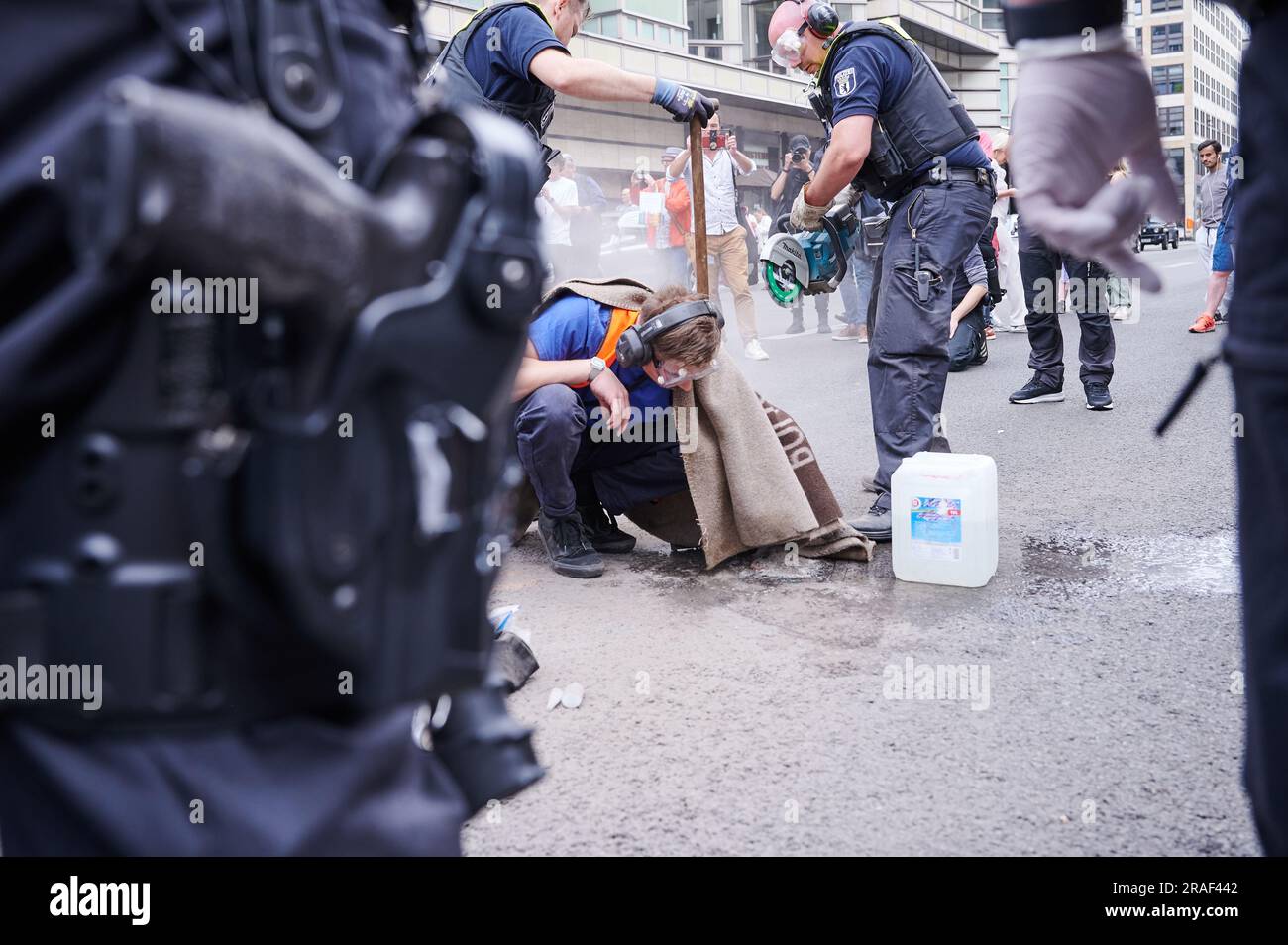 Berlin, Germany. 03rd July, 2023. An activist of the climate protection ...
