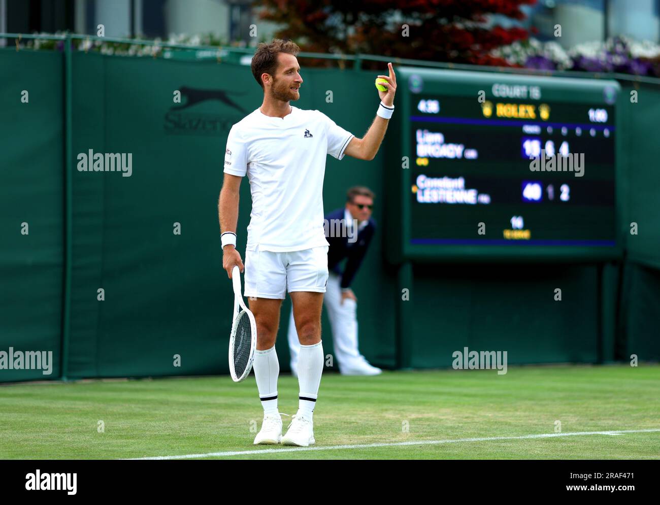 Constant Lestienne gestures during his Gentlemen's Singles match ...