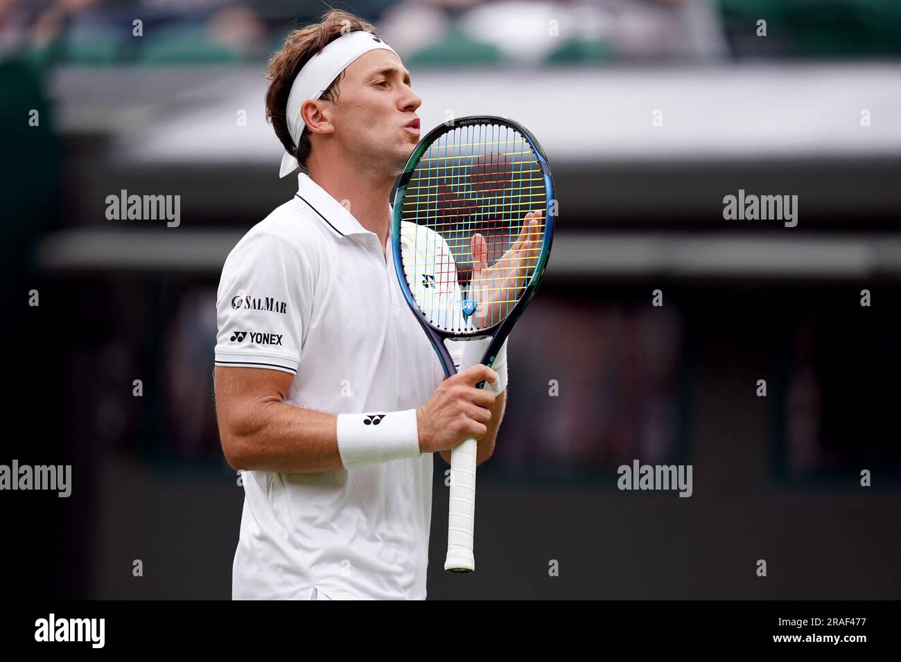 Casper Ruud reacts during his match against Laurent Lokoli (not ...