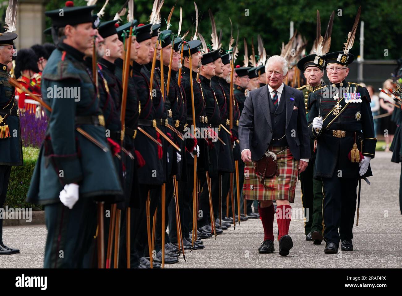 King Charles III inspects the Royal Company of Archers Guard of Honour ...