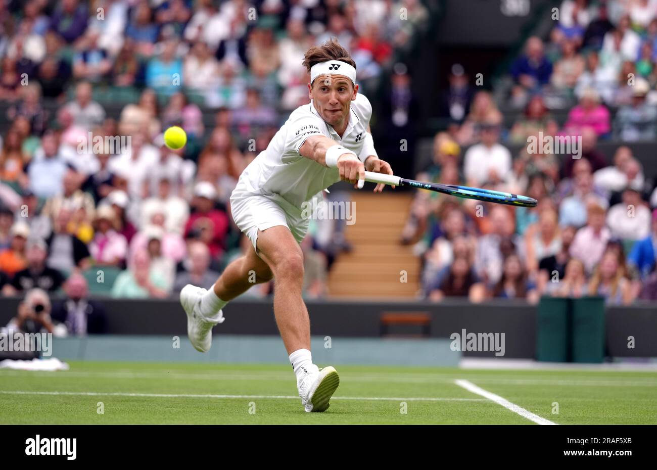 Casper Ruud in action against Laurent Lokoli (not pictured) on day one ...