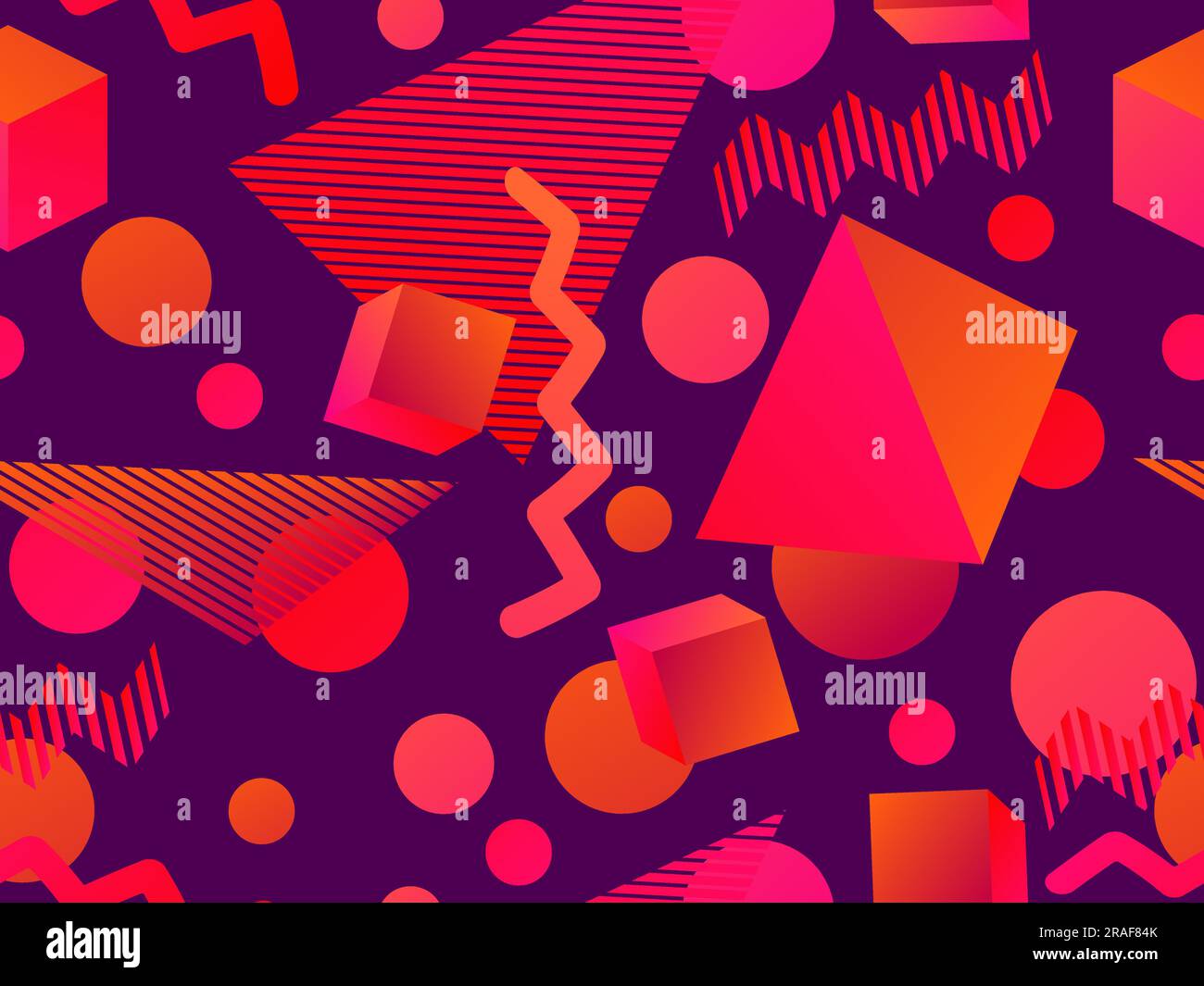 Seamless pattern with geometric 3d shapes in 80s style. Gradient 3d ...